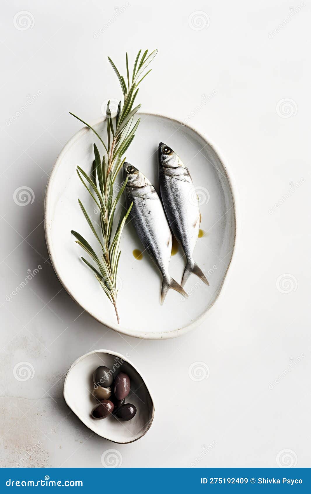 Shot of Small Fish Olive Branch on White Background Generative AI Stock ...