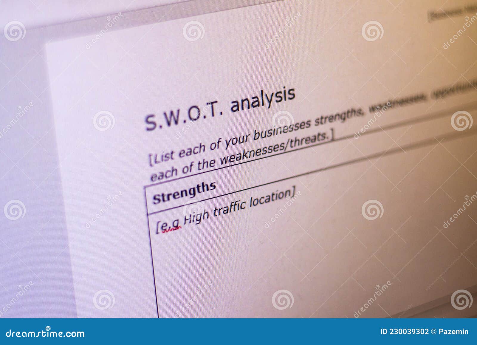 Shot of a SWOT Analysis Table on Computer Screen. Business Planning ...