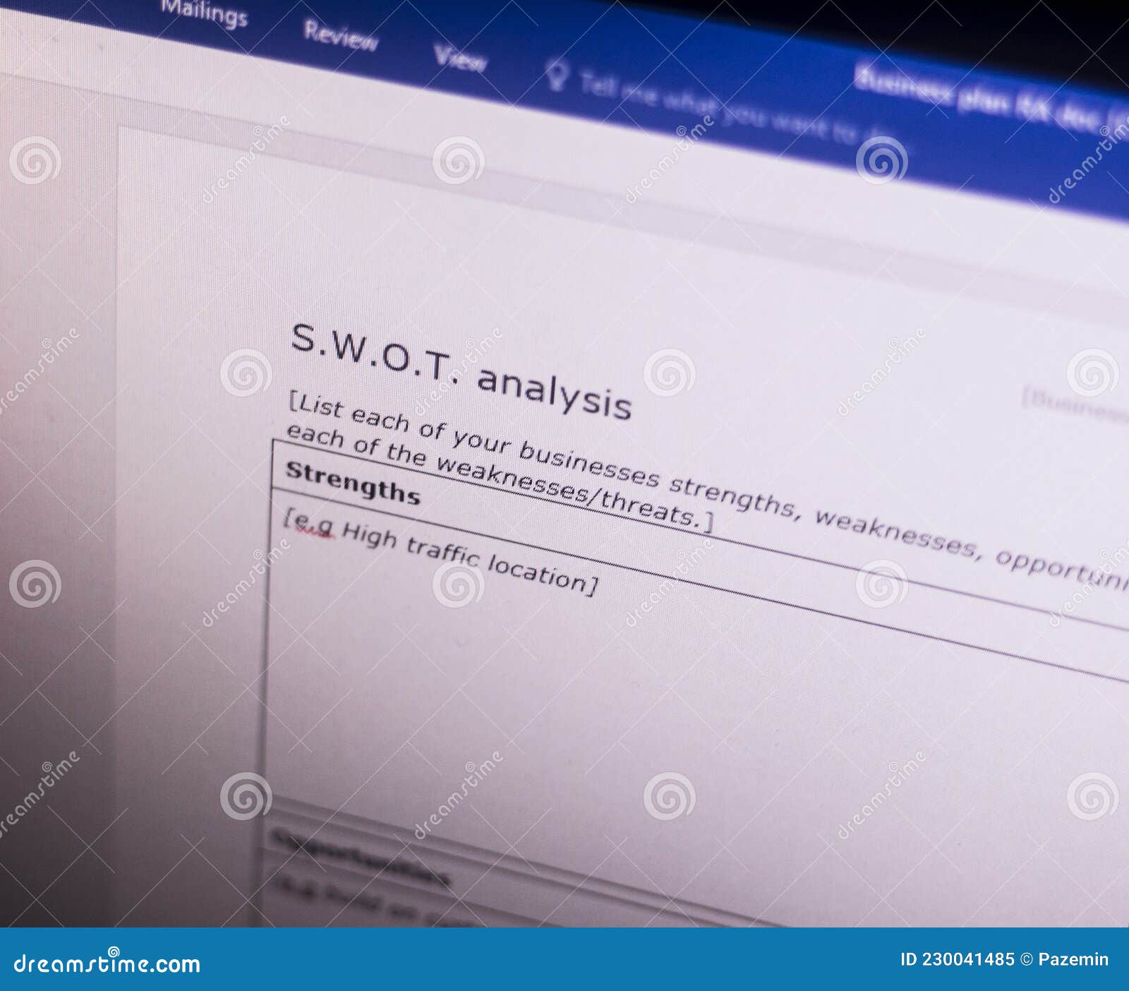 Shot of a SWOT Analysis Table on Computer Screen. Business Planning ...