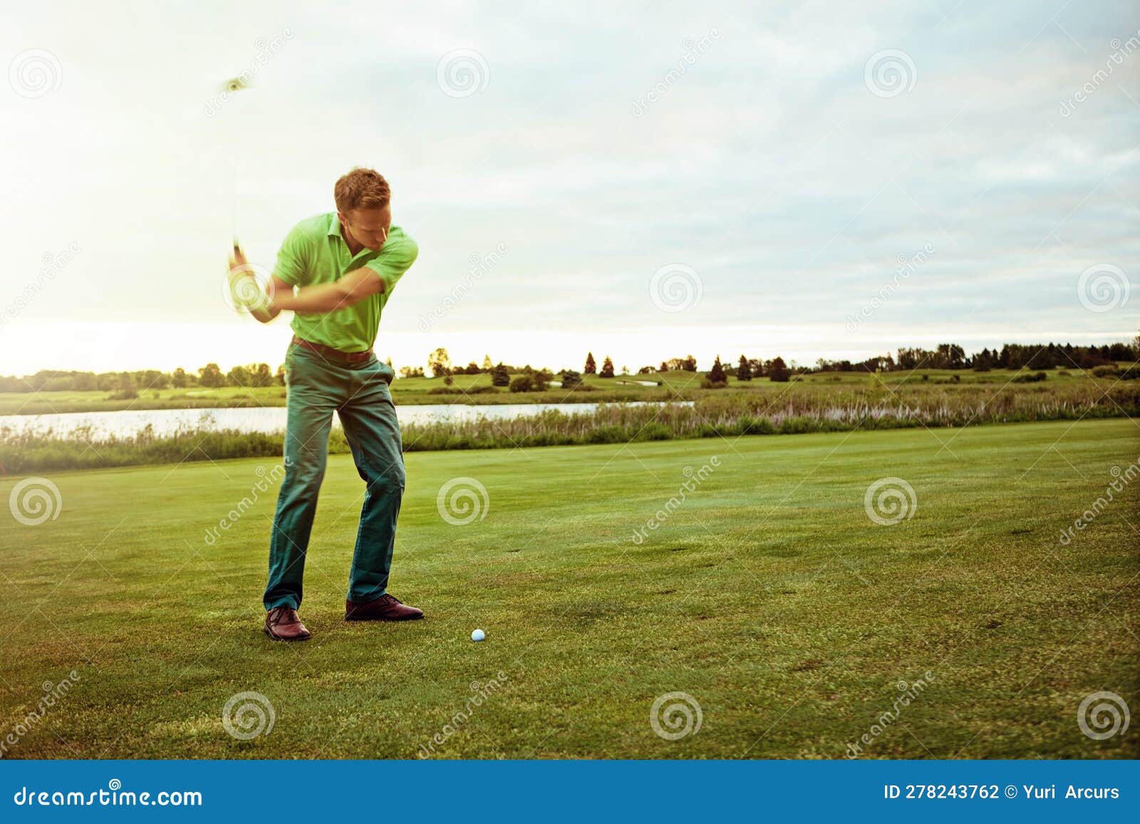 The Shot To Beat All Shots. a Man Practicing His Swing on the Golf ...
