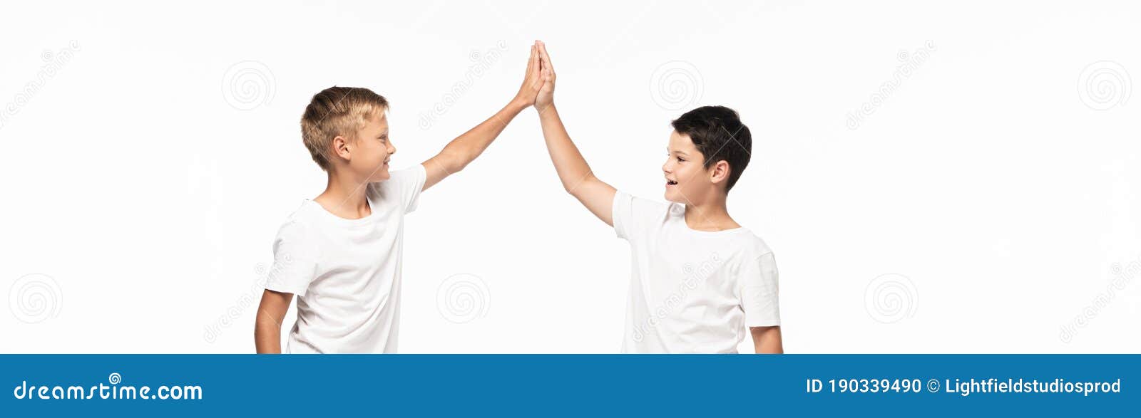 Shot of Two Happy Brothers Giving High Five Isolated on White Stock ...
