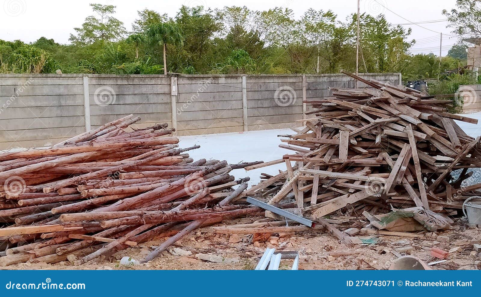 Shot of Two Piles of Wood at a Construction Site. Stock Image - Image ...