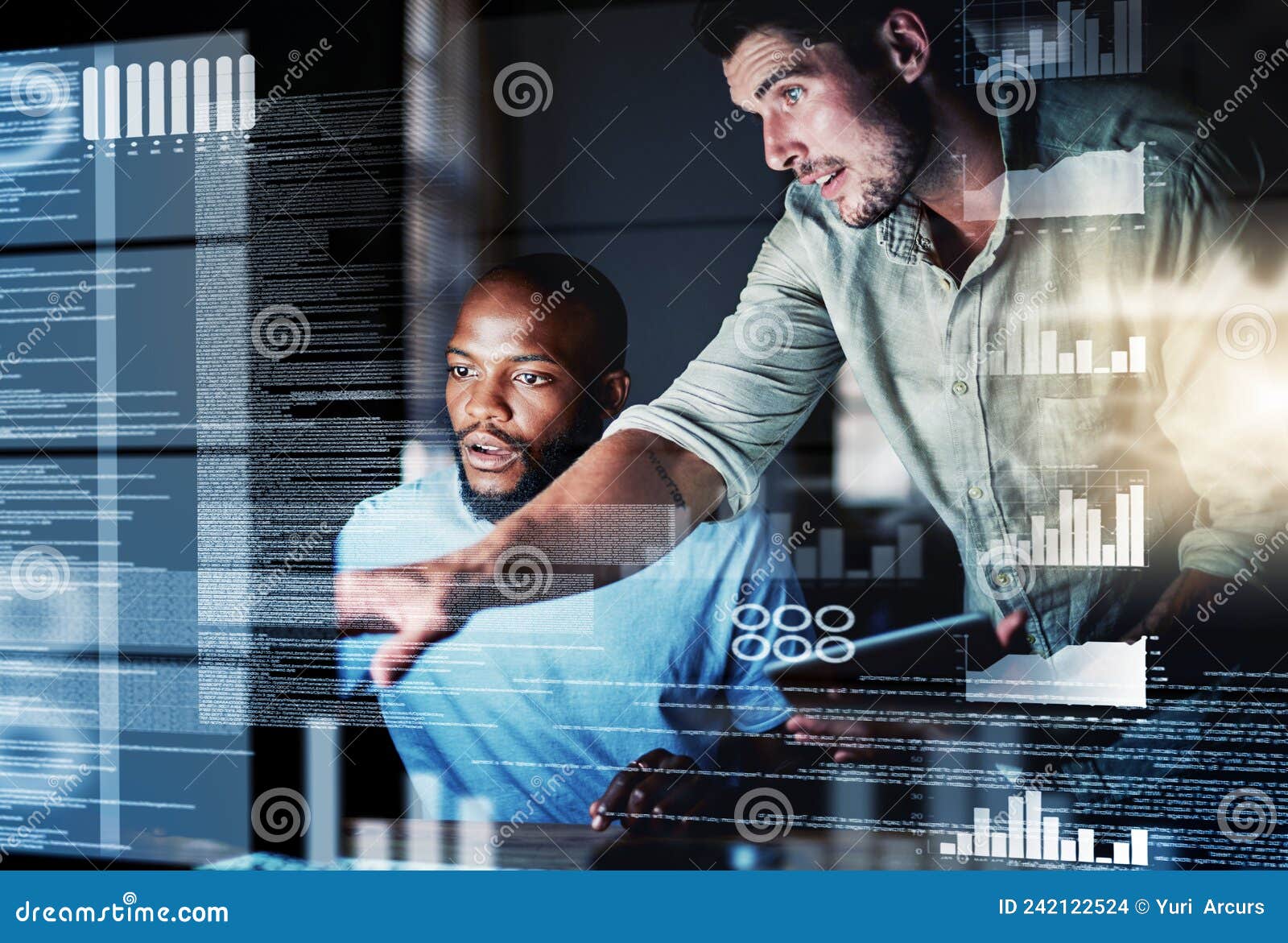 Lets Test this Algorithm. Shot of Two Programmers Working Together on a ...