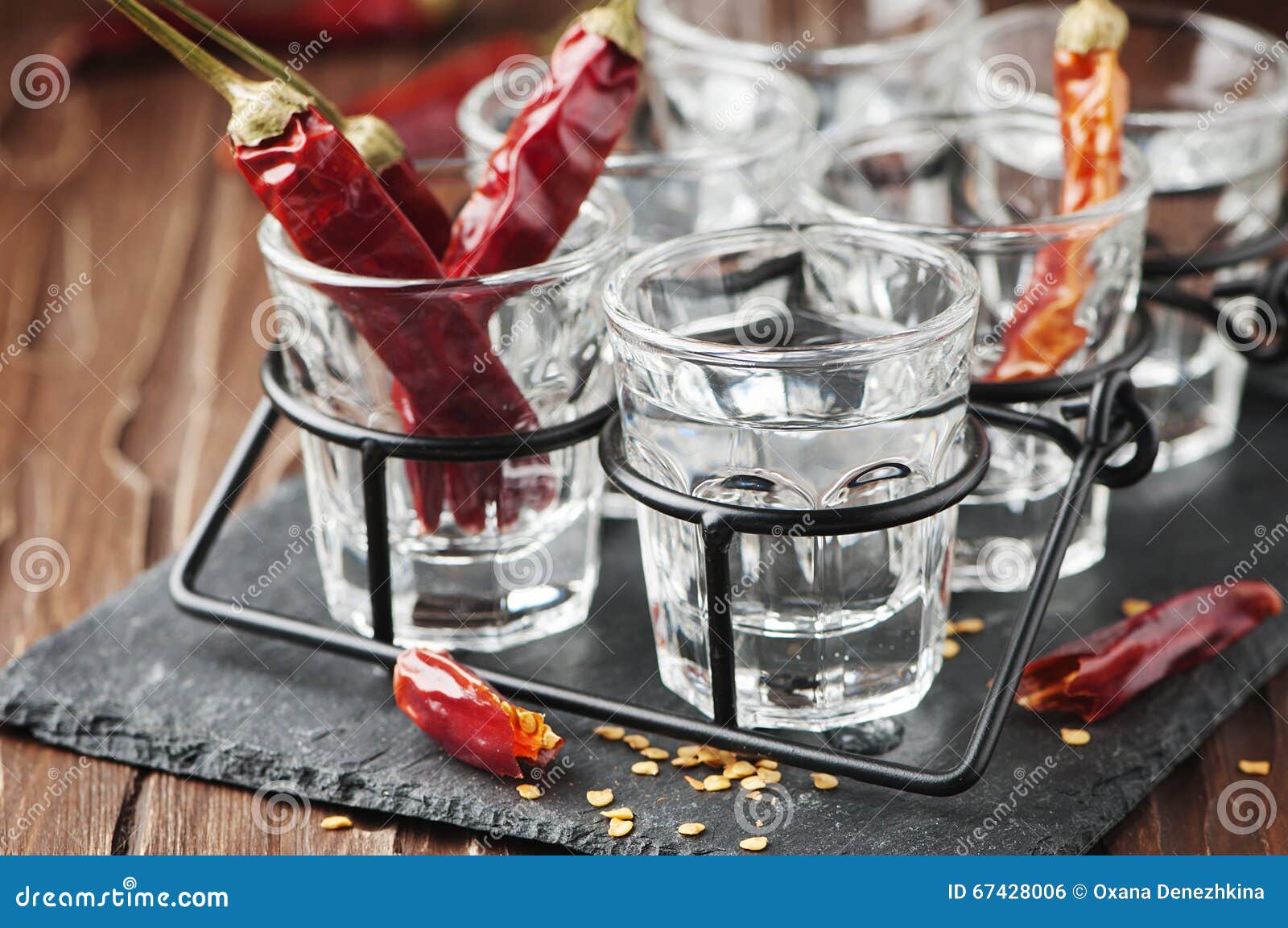 Shot of Vodka and Chili Peppers Stock Photo - Image of cold, closeup ...
