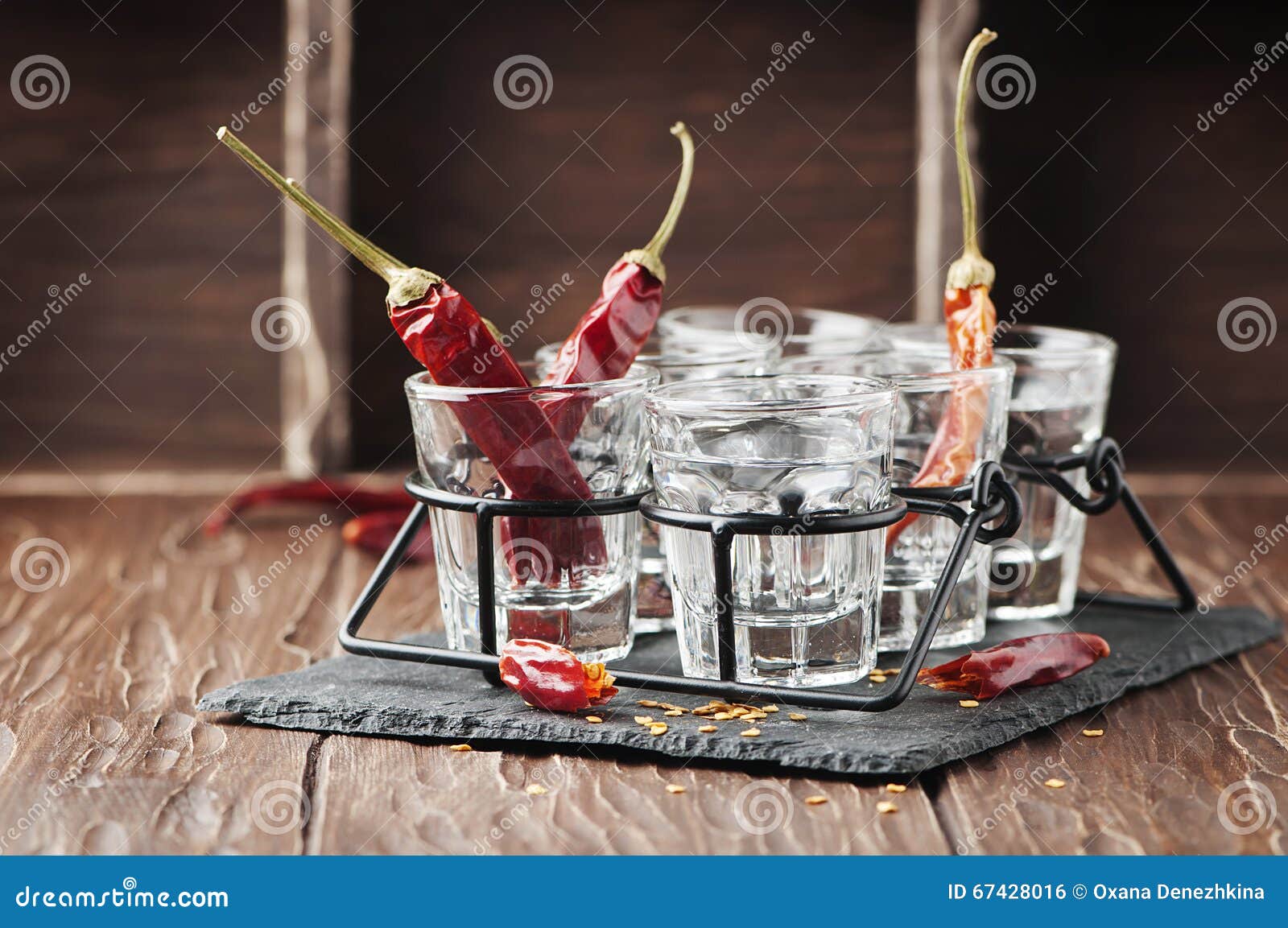 Shot of Vodka and Chili Peppers Stock Photo - Image of chili, white ...