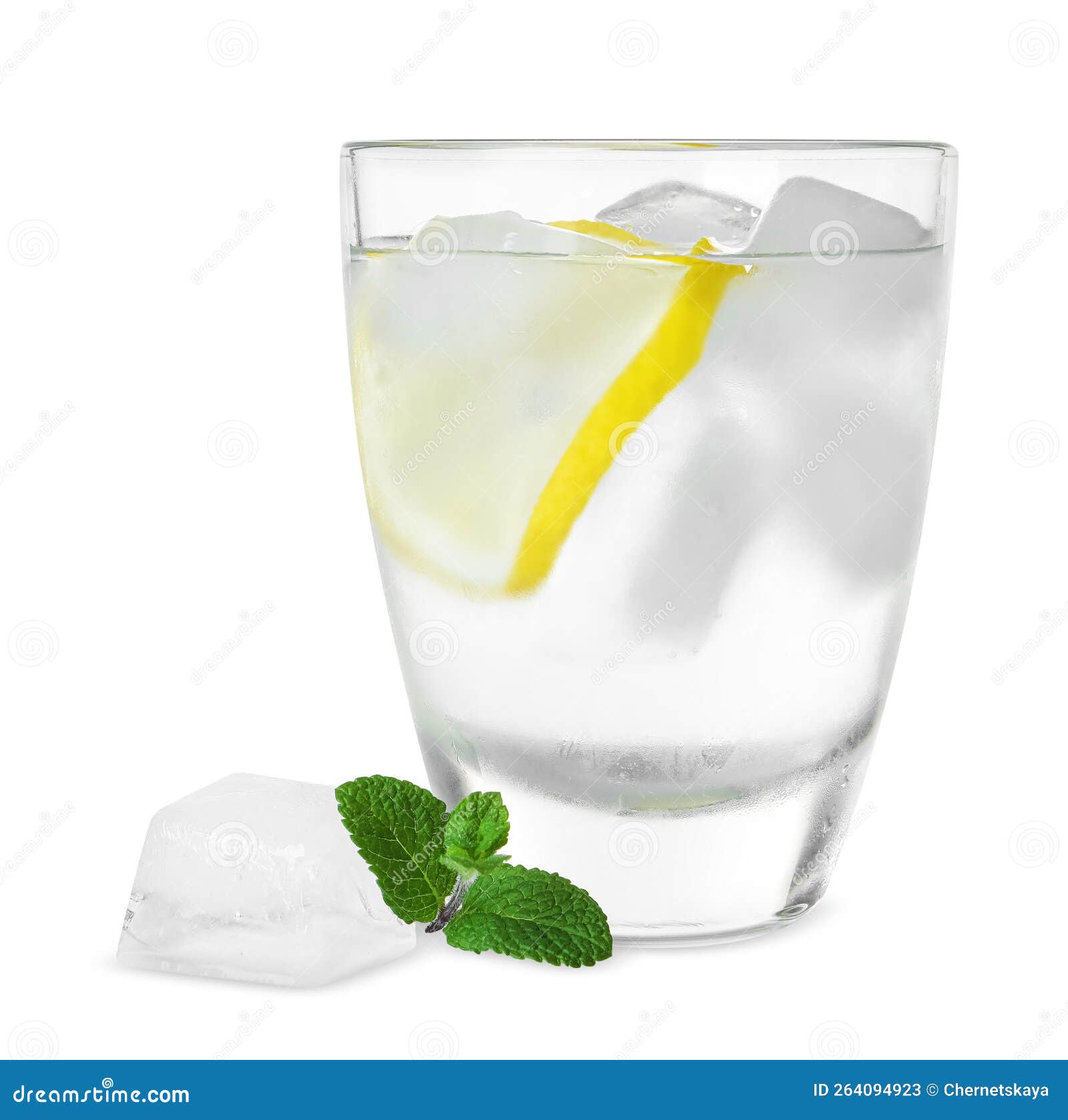 Shot of Vodka with Lemon, Ice and Mint on White Background Stock Image ...