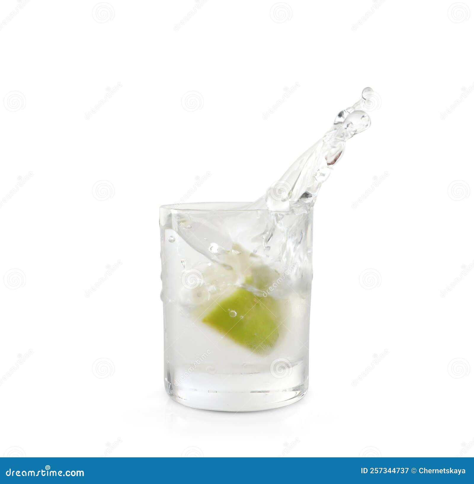 Shot of Vodka with Lime Slice and Splash Isolated on White Stock Image ...