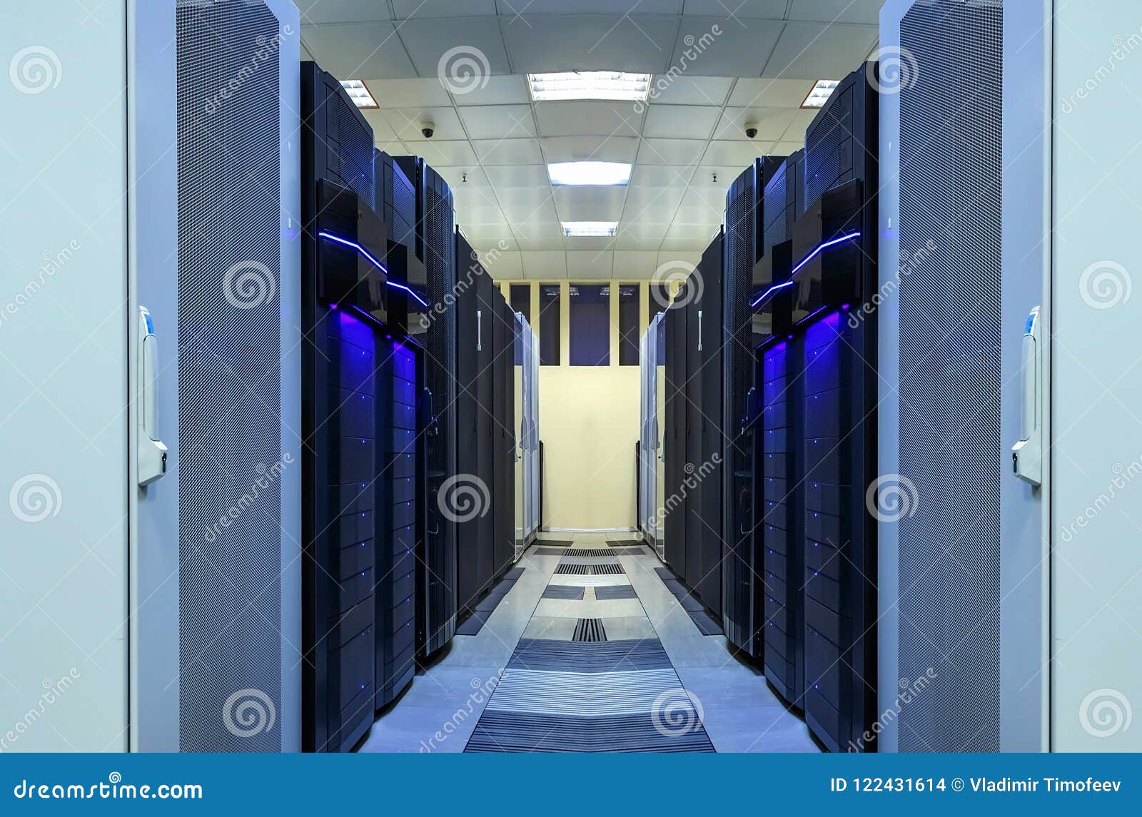 Shot of a Working Data Center with Rows of Rack Servers. Stock Photo ...