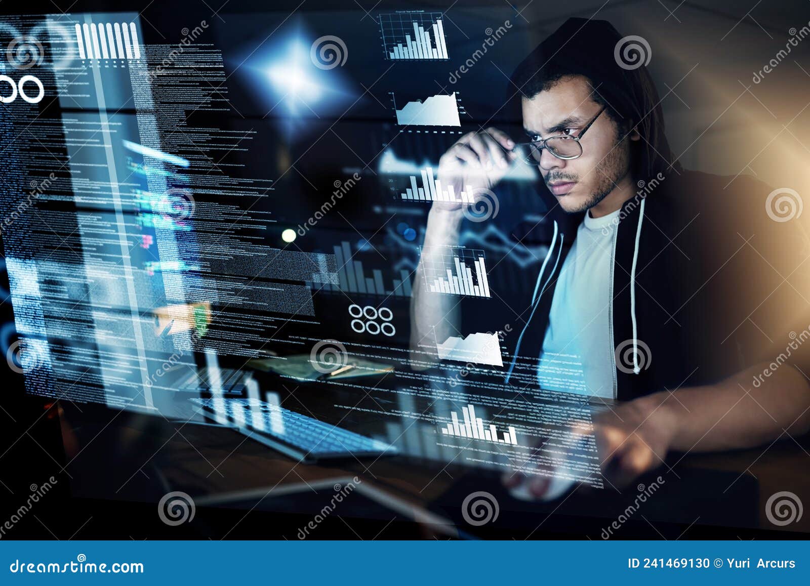 Encoding in Progress. Shot of a Young Hacker Cracking a Computer Code in the Dark. Stock Photo ...
