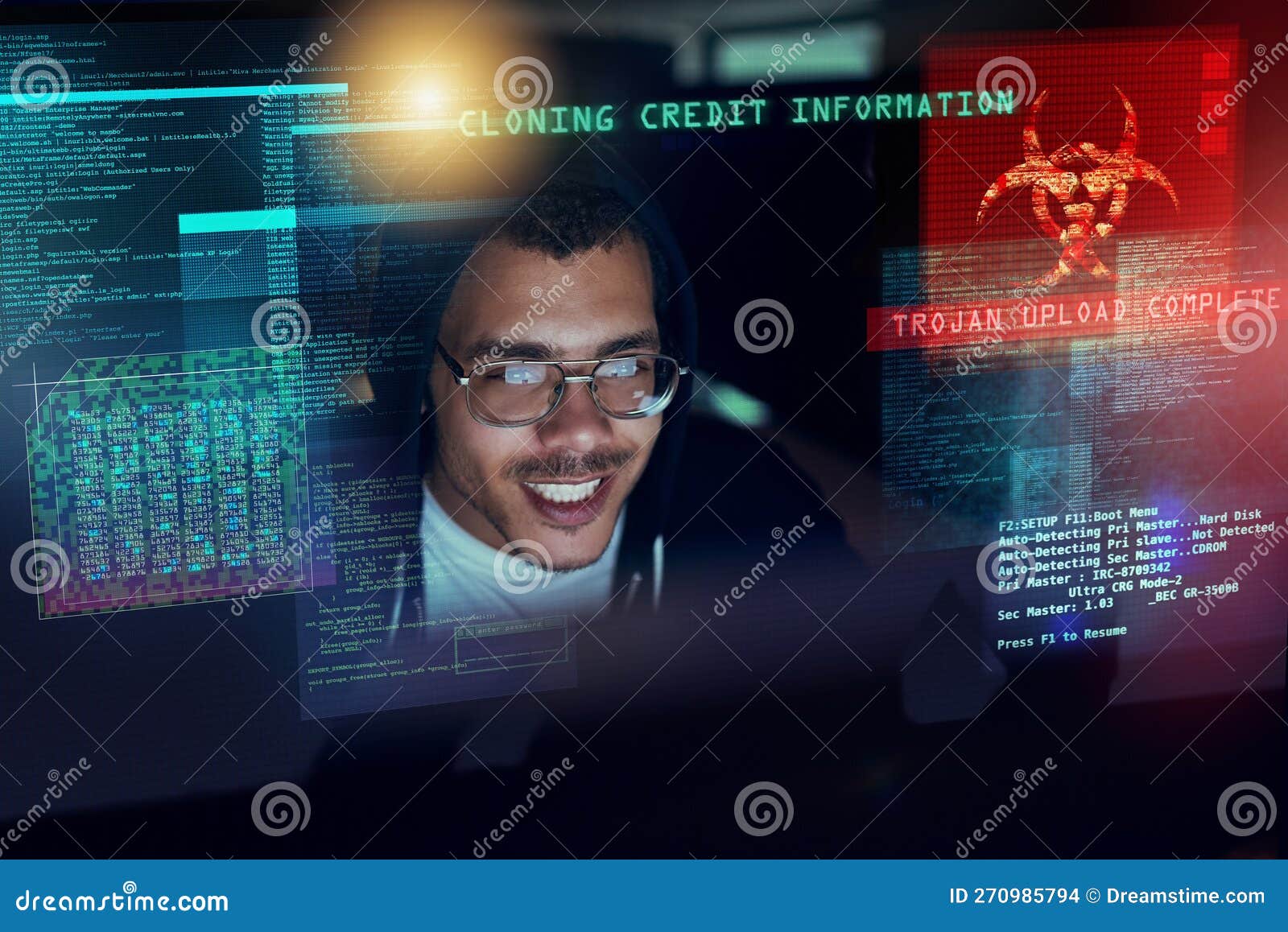 Its Time To Attack. Shot of a Young Hacker Cracking a Computer Code in ...