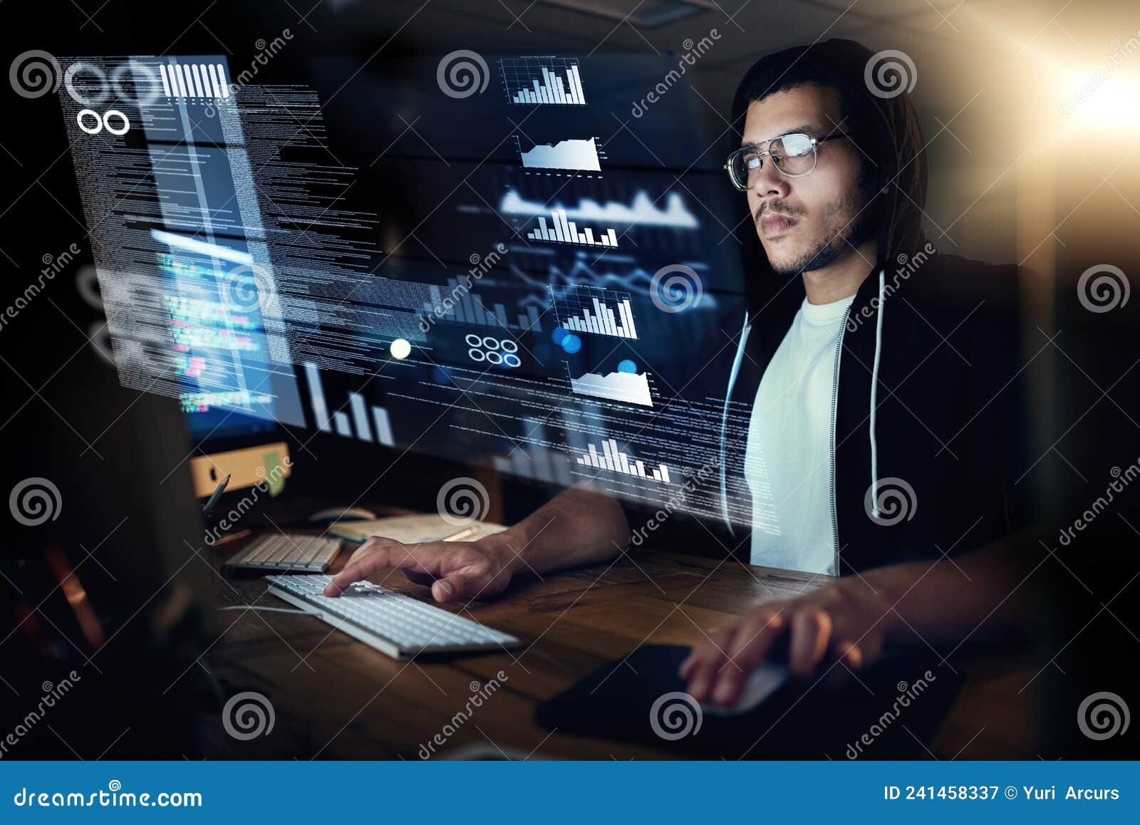 Pulling the Strings through Programming. Shot of a Young Hacker ...