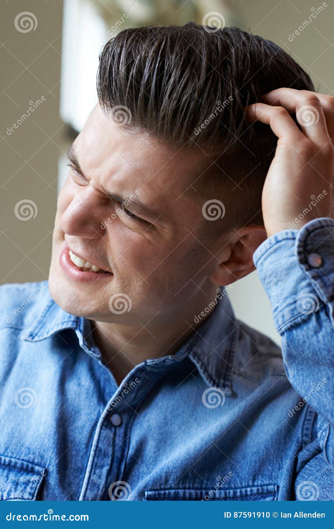 Shot of Young Man Itching Scalp Stock Photo - Image of allergy, scalp ...