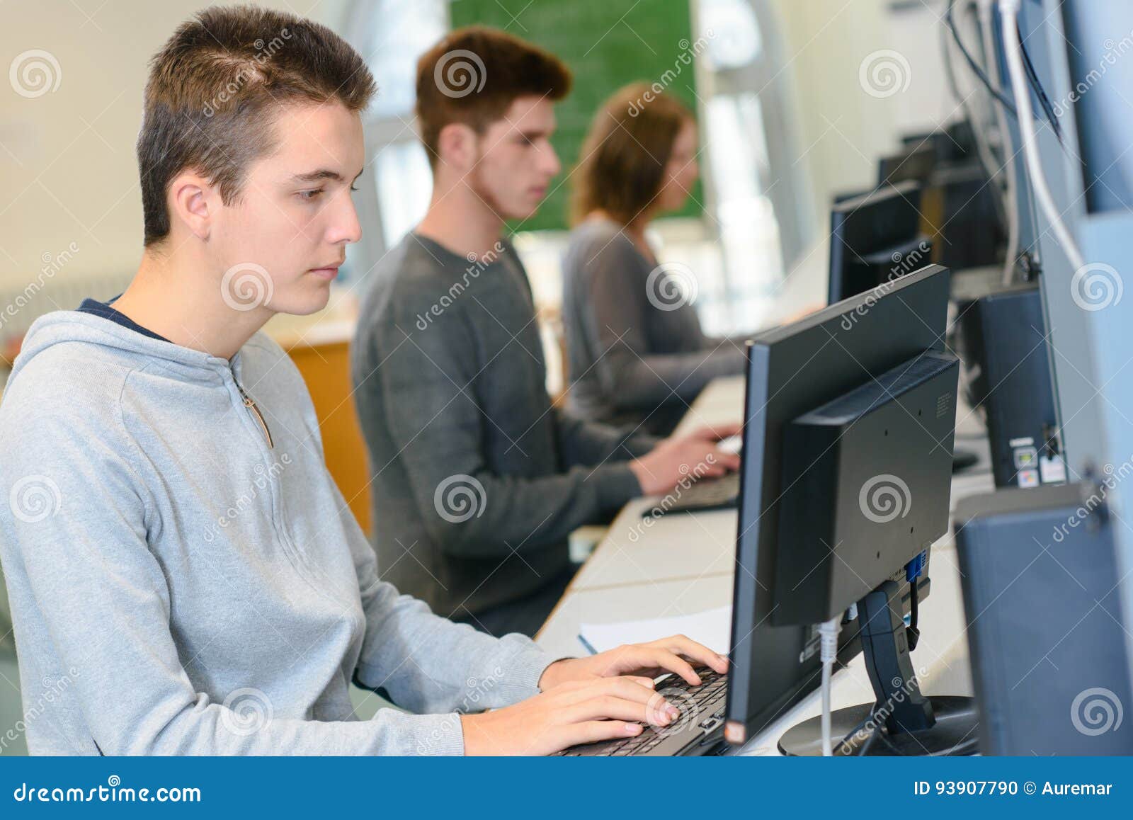 Shot Young Students Sitting in Computer Room Stock Photo - Image of ...