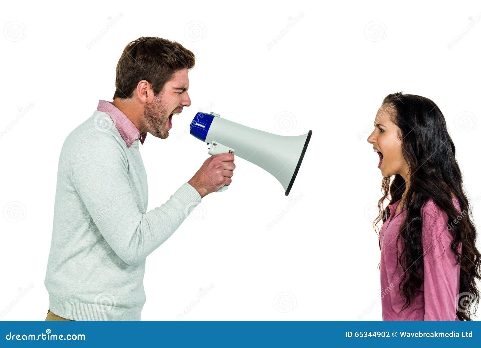 Shouting Couple with Man Holding Loudspeaker Stock Photo - Image of ...