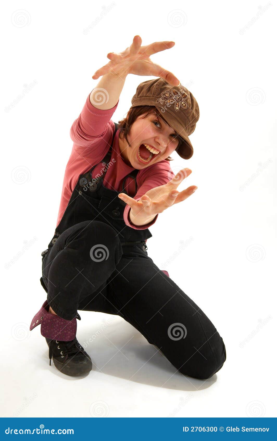 Shouting girl in a cap stock photo. Image of eyes, expressive - 2706300