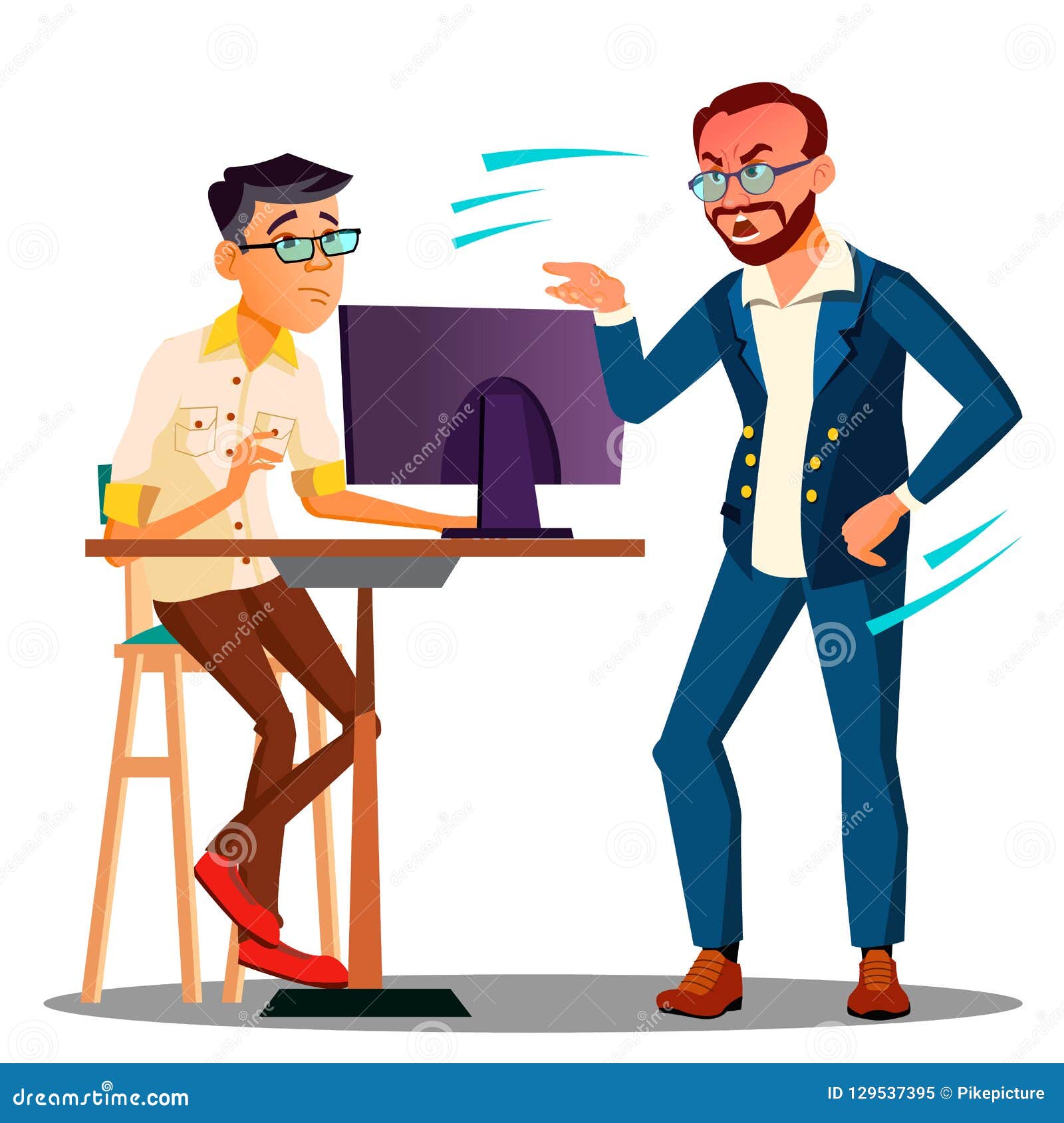 Shouting Head of Chief from the Computer on Frightened Employee Vector ...