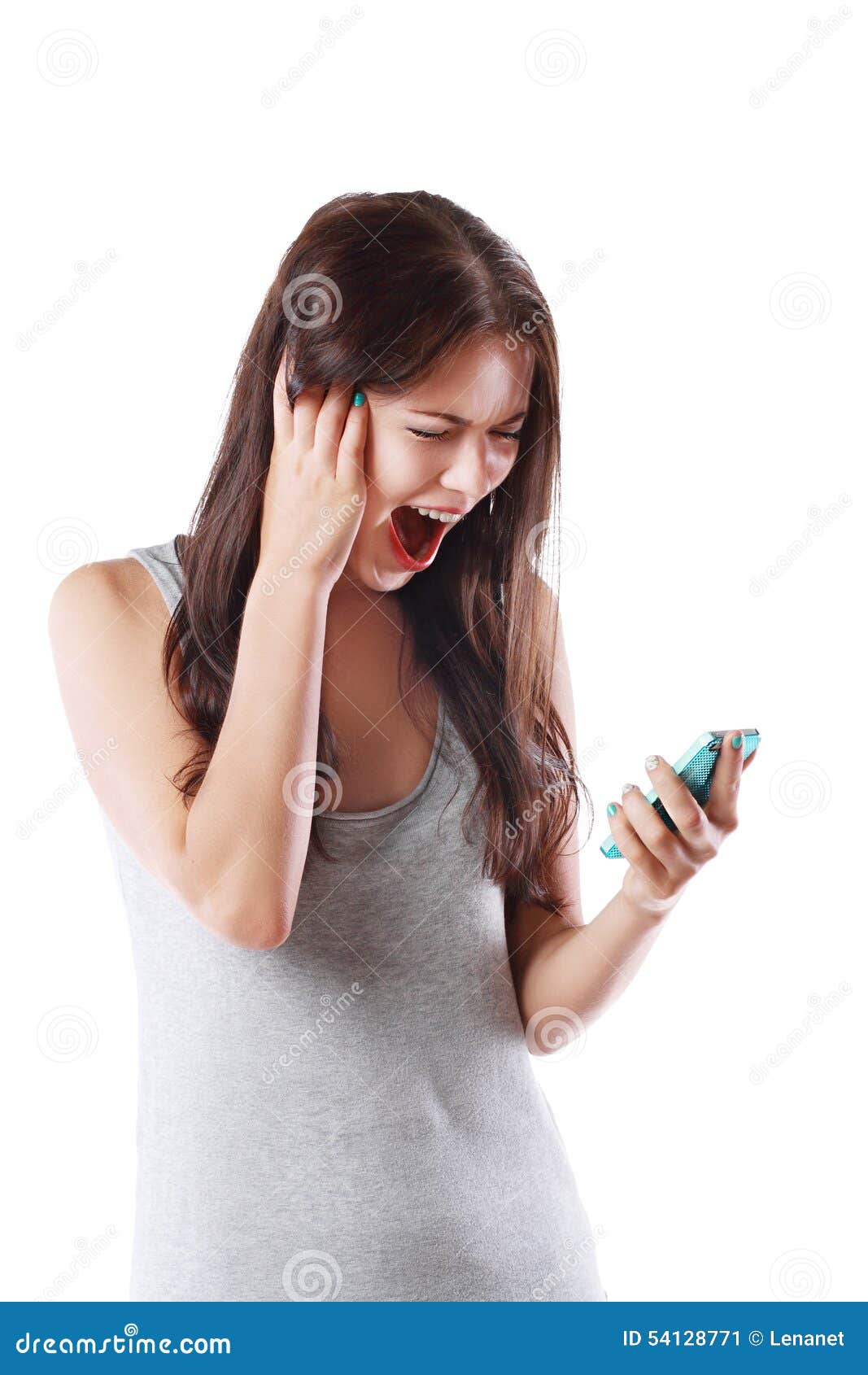 Shouting on mobile stock image. Image of brunette, casual - 54128771
