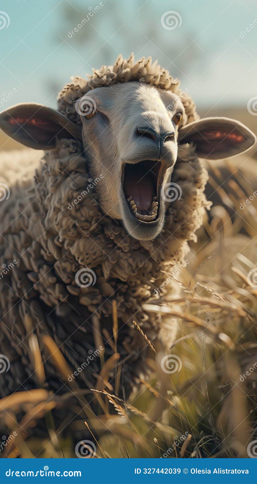 Shouting Sheep in the Field. Portrait of a Funny Sheep Stock ...