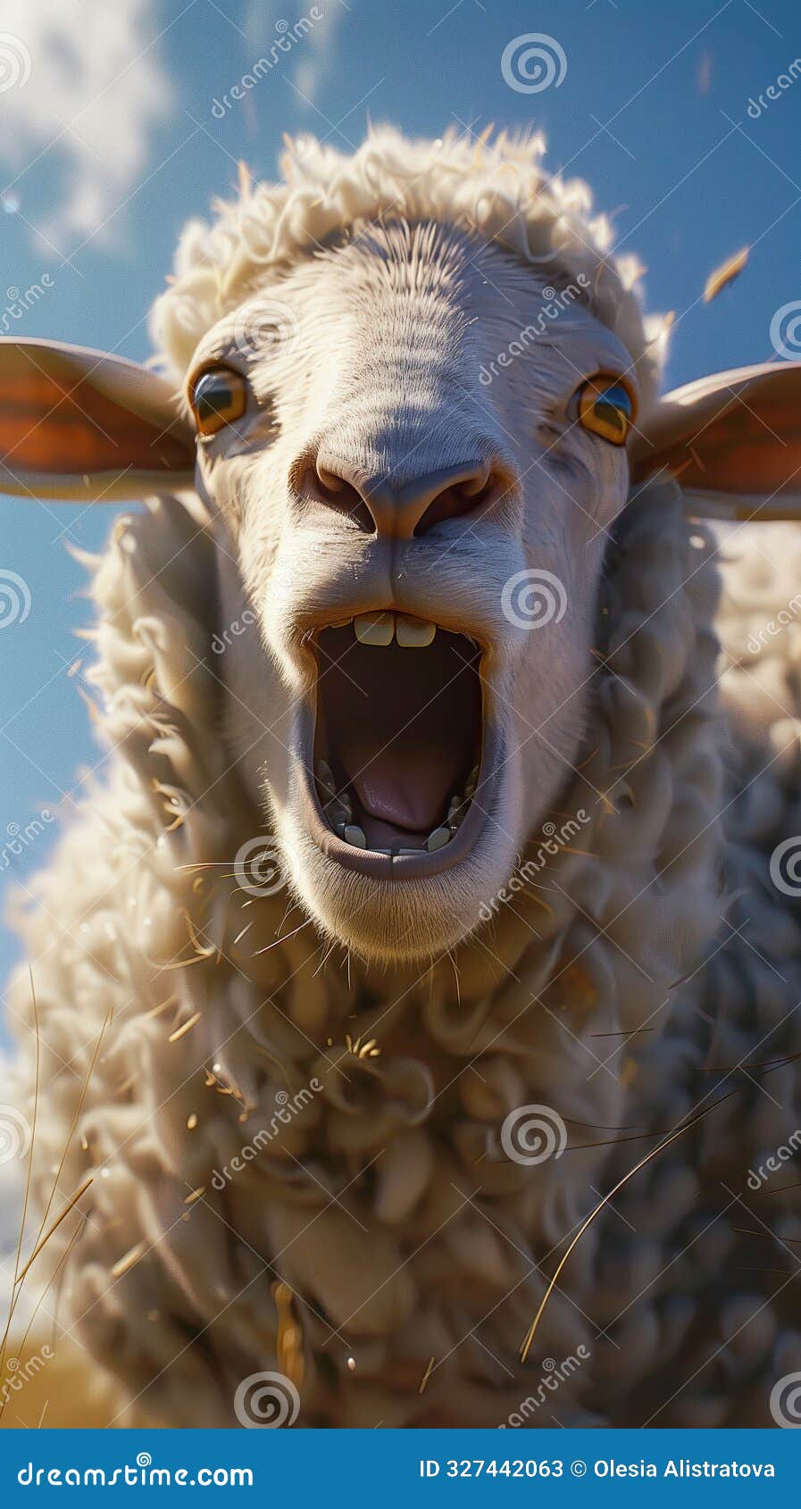 Shouting Sheep in the Field. Portrait of a Funny Sheep Stock ...
