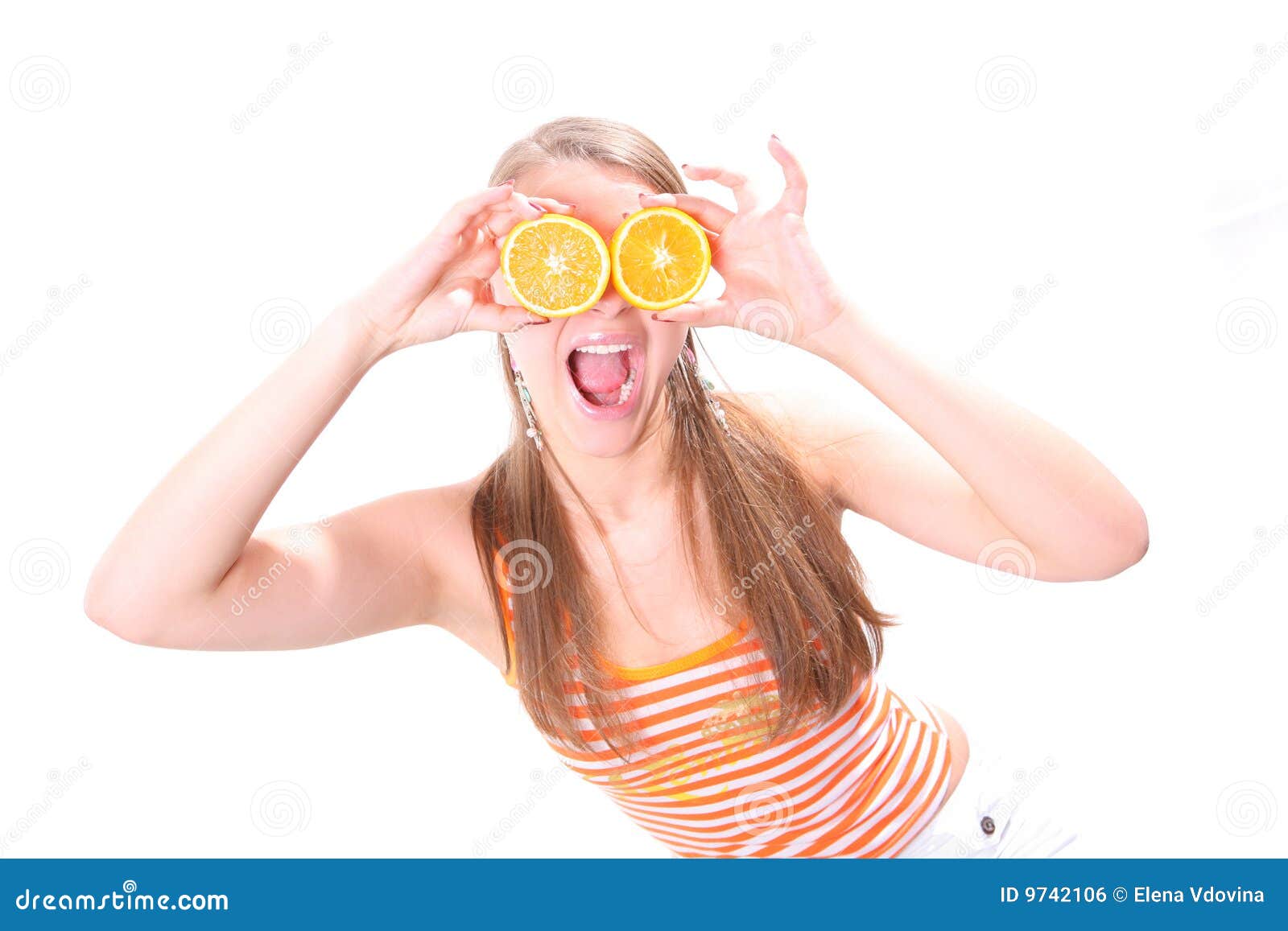 Shouting Woman with Rings of an Orange Stock Photo - Image of ...