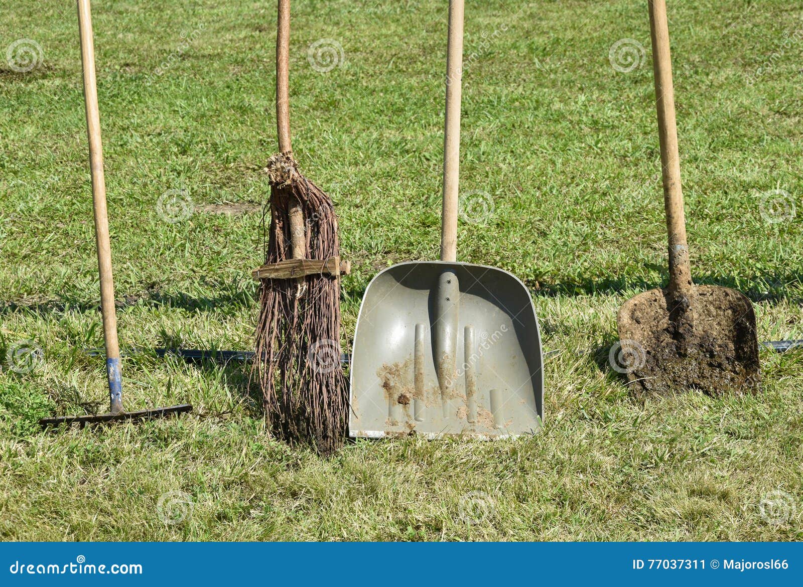 Shovel broom and rake stock image. Image of gardening - 77037311