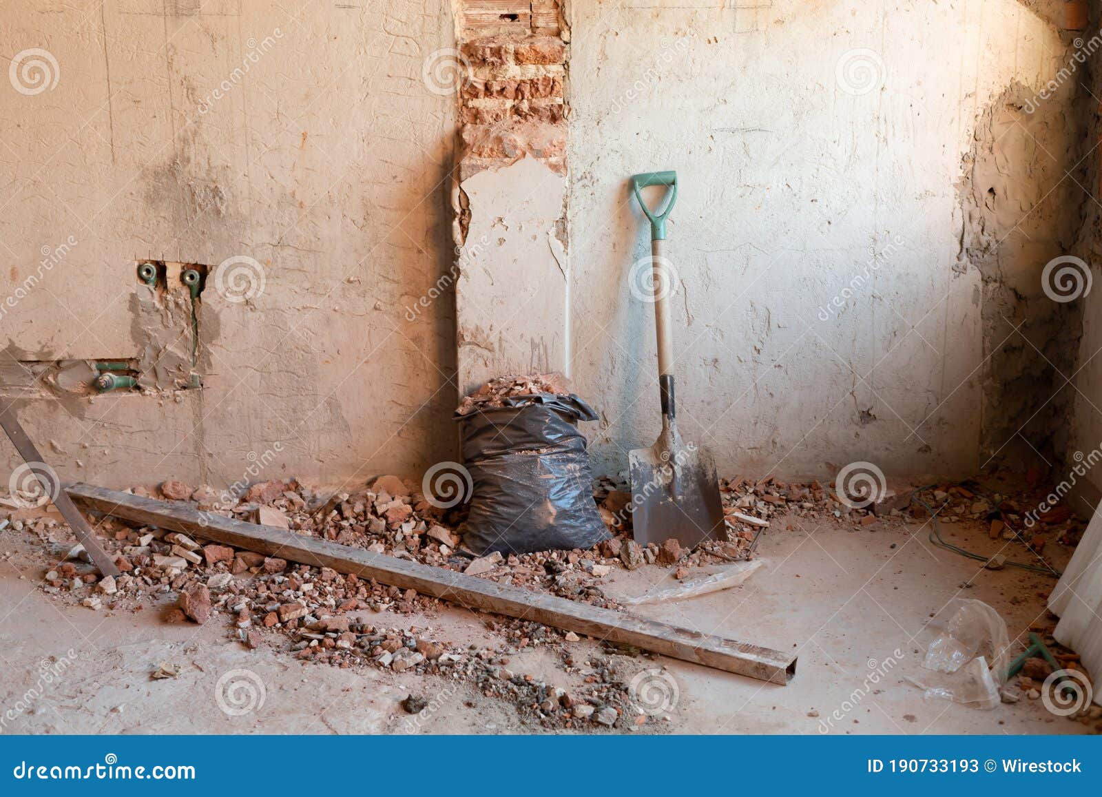 Shovel and Construction Waste Inside Building Site Stock Image - Image ...