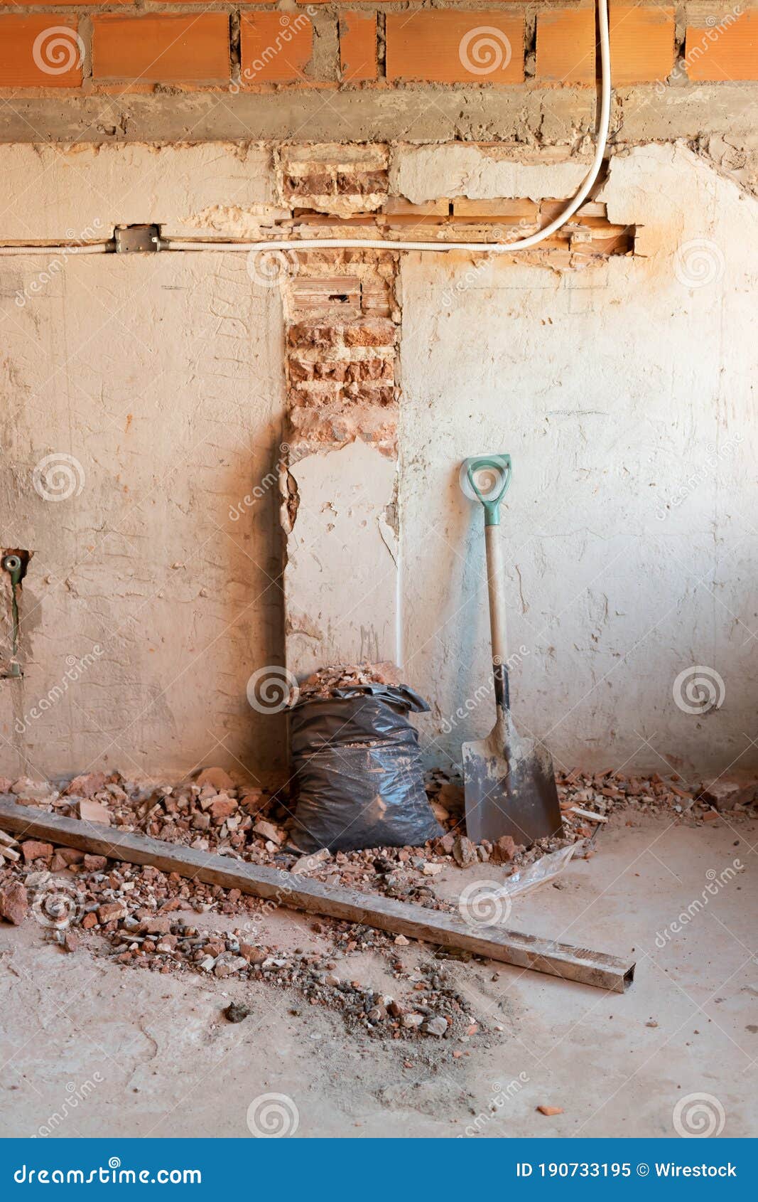 Shovel and Construction Waste Inside Building Site Stock Image - Image ...