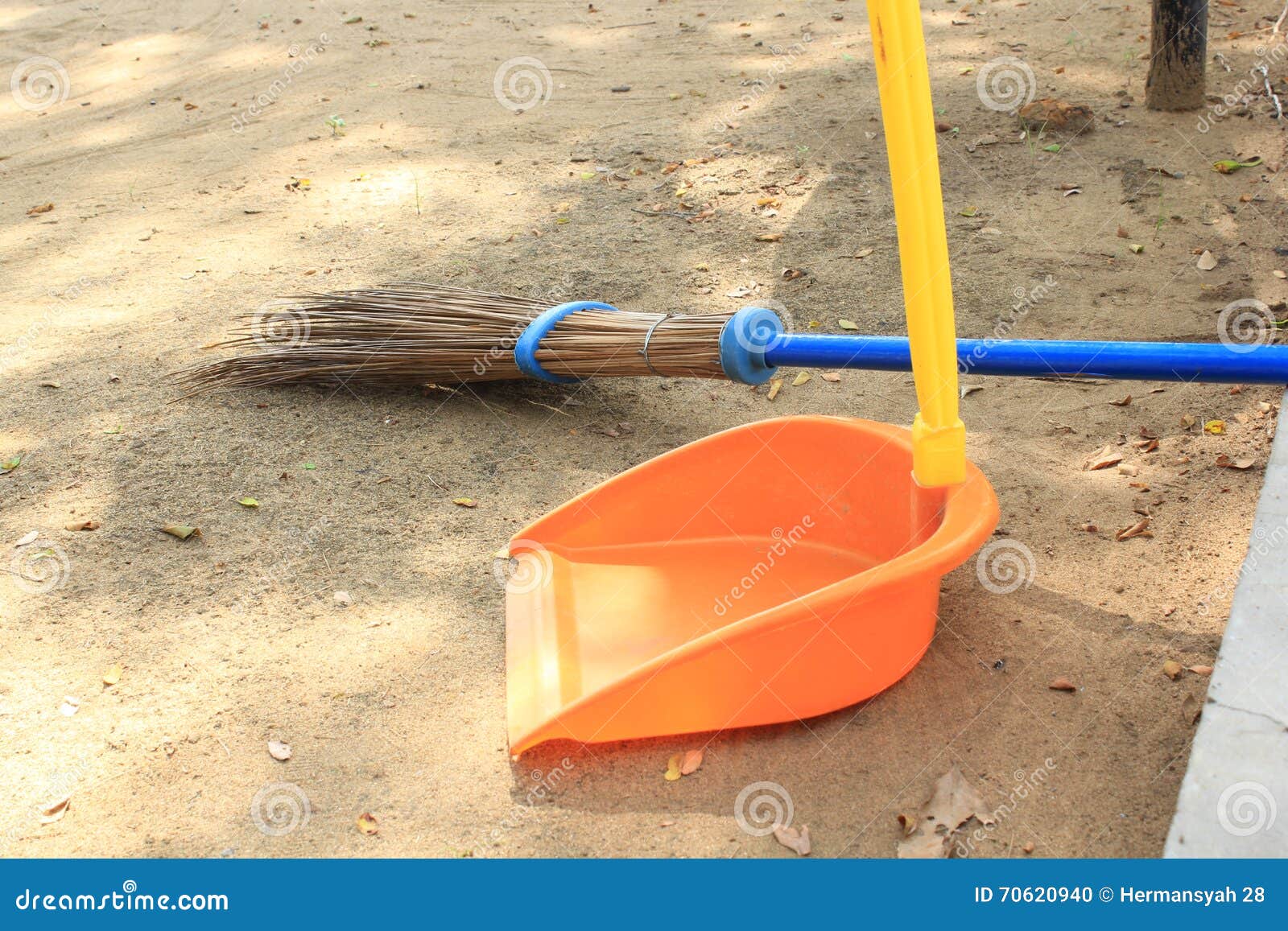 Shovel Garbage and Broom Stick Stock Photo - Image of broom, work: 70620940