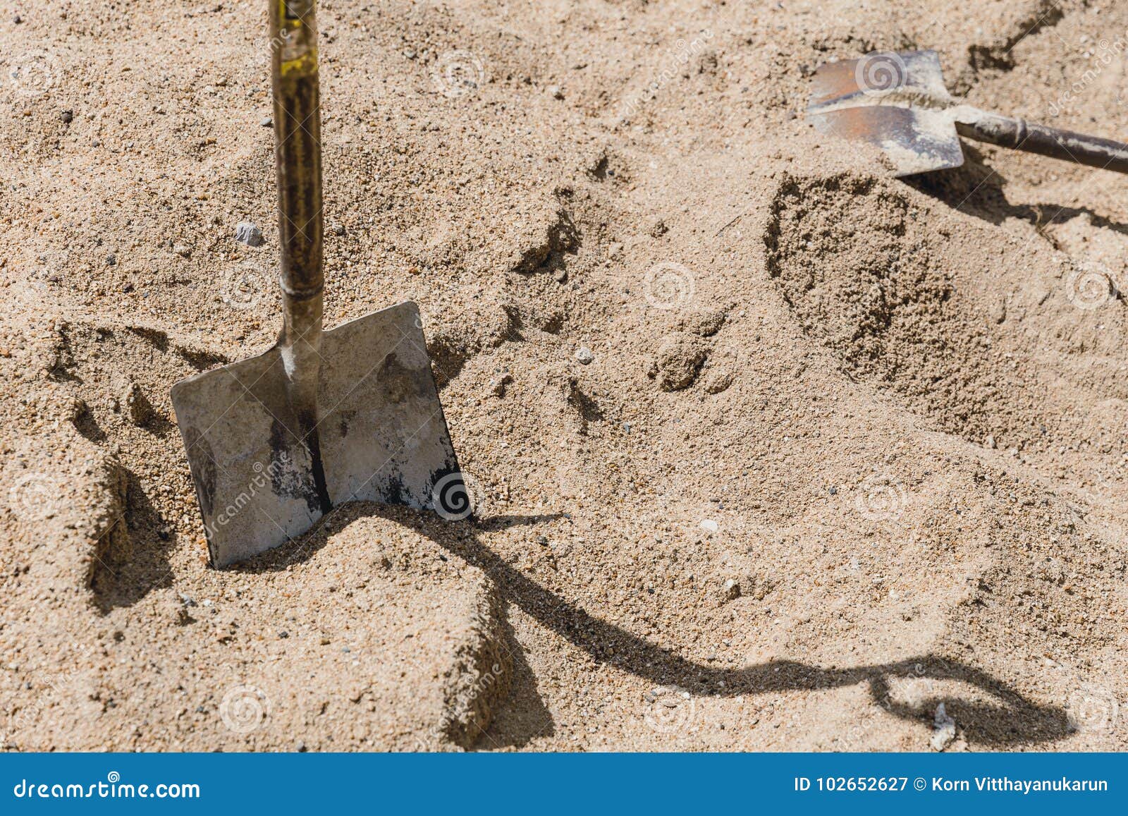 Shovel Placed on Sand for Construction Stock Image - Image of pile ...