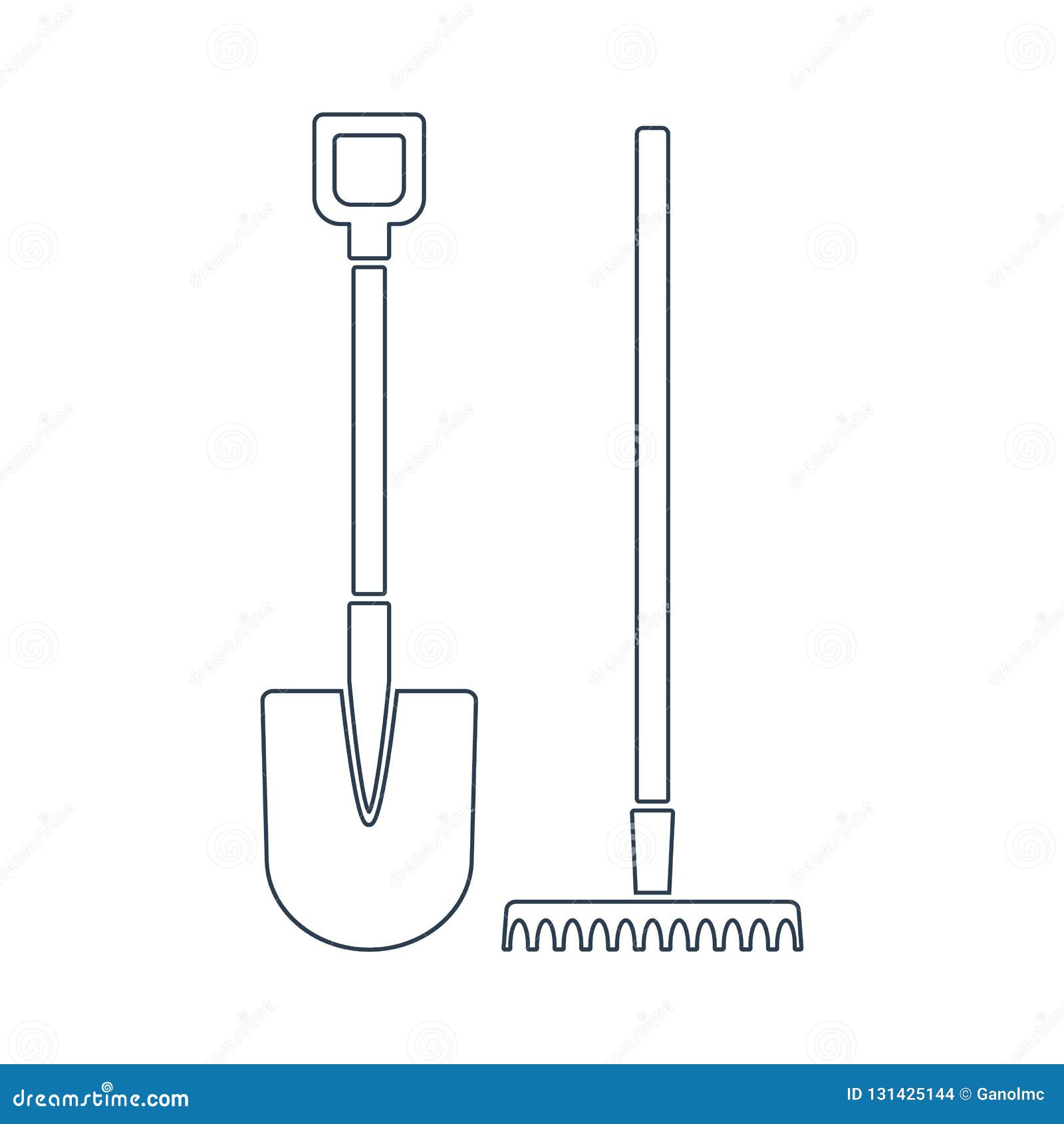 Shovel and Rake Line Icon.Vector Design Stock Vector - Illustration of ...
