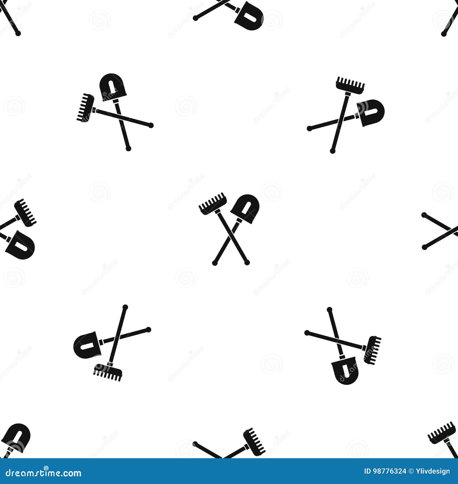 Shovel and Rake Pattern Seamless Black Stock Vector - Illustration of ...