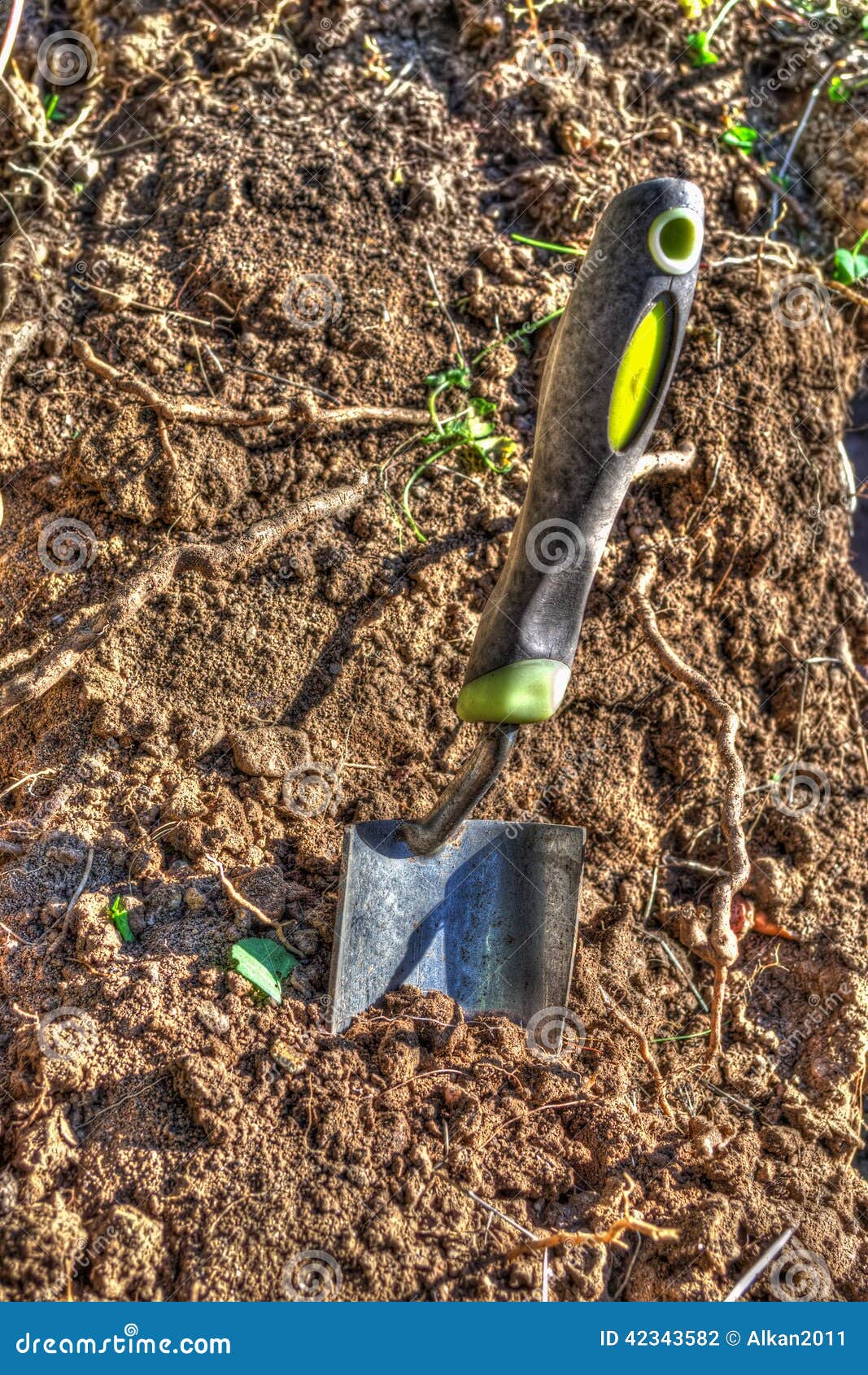 Shovel in the soil stock photo. Image of summer, blur - 42343582