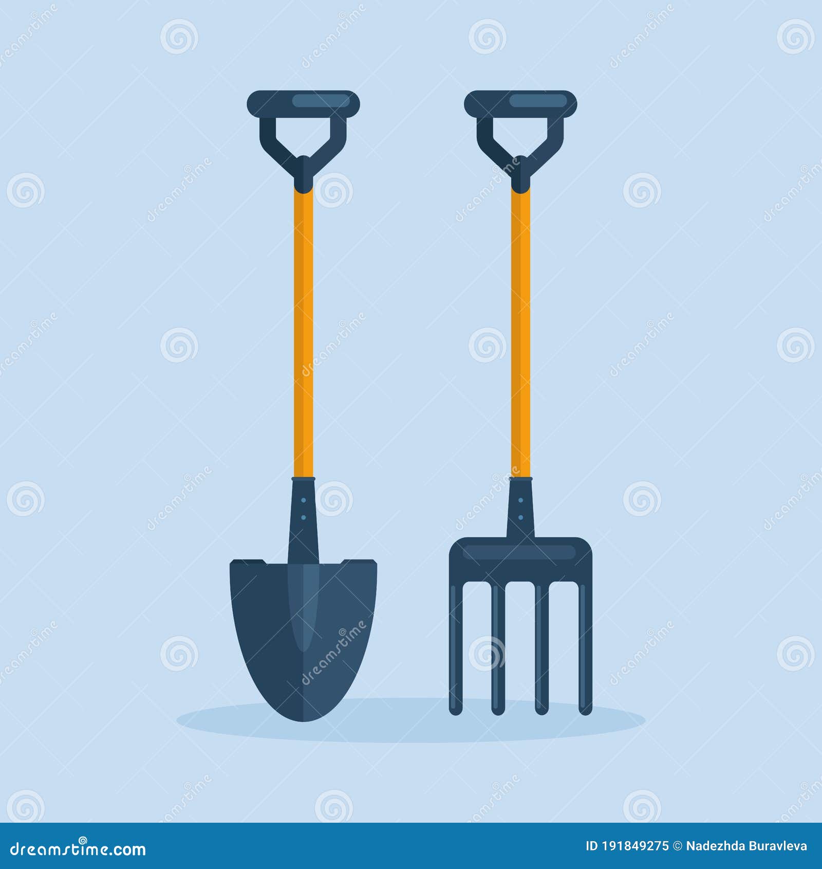 Shovel, Spade, Pitchfork, Farm Fork Isolated on Background. Garden ...