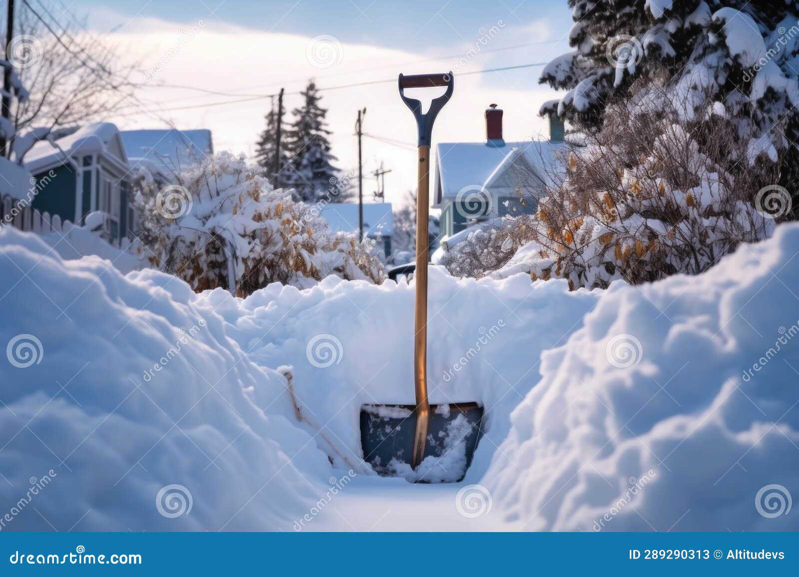 Shovel Stuck in a Pile of Freshly Fallen Snow Stock Image - Image of ...