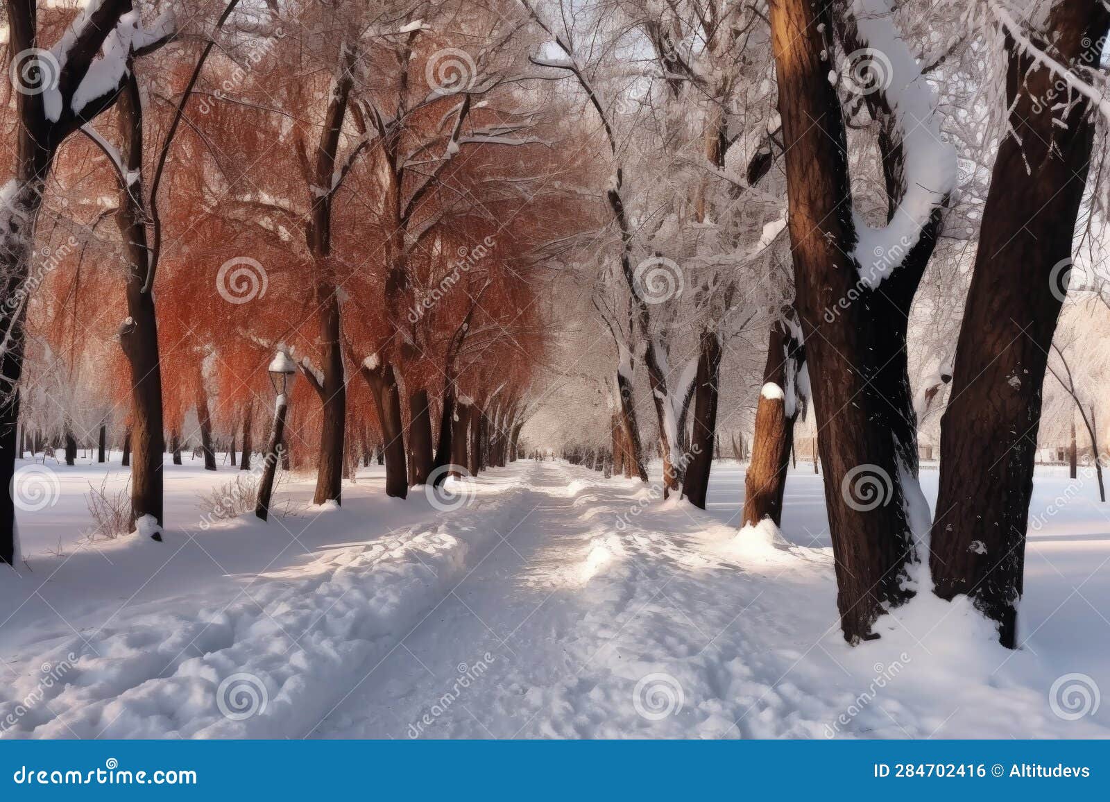Shoveled Pathway through a Snow-covered Park Stock Illustration ...