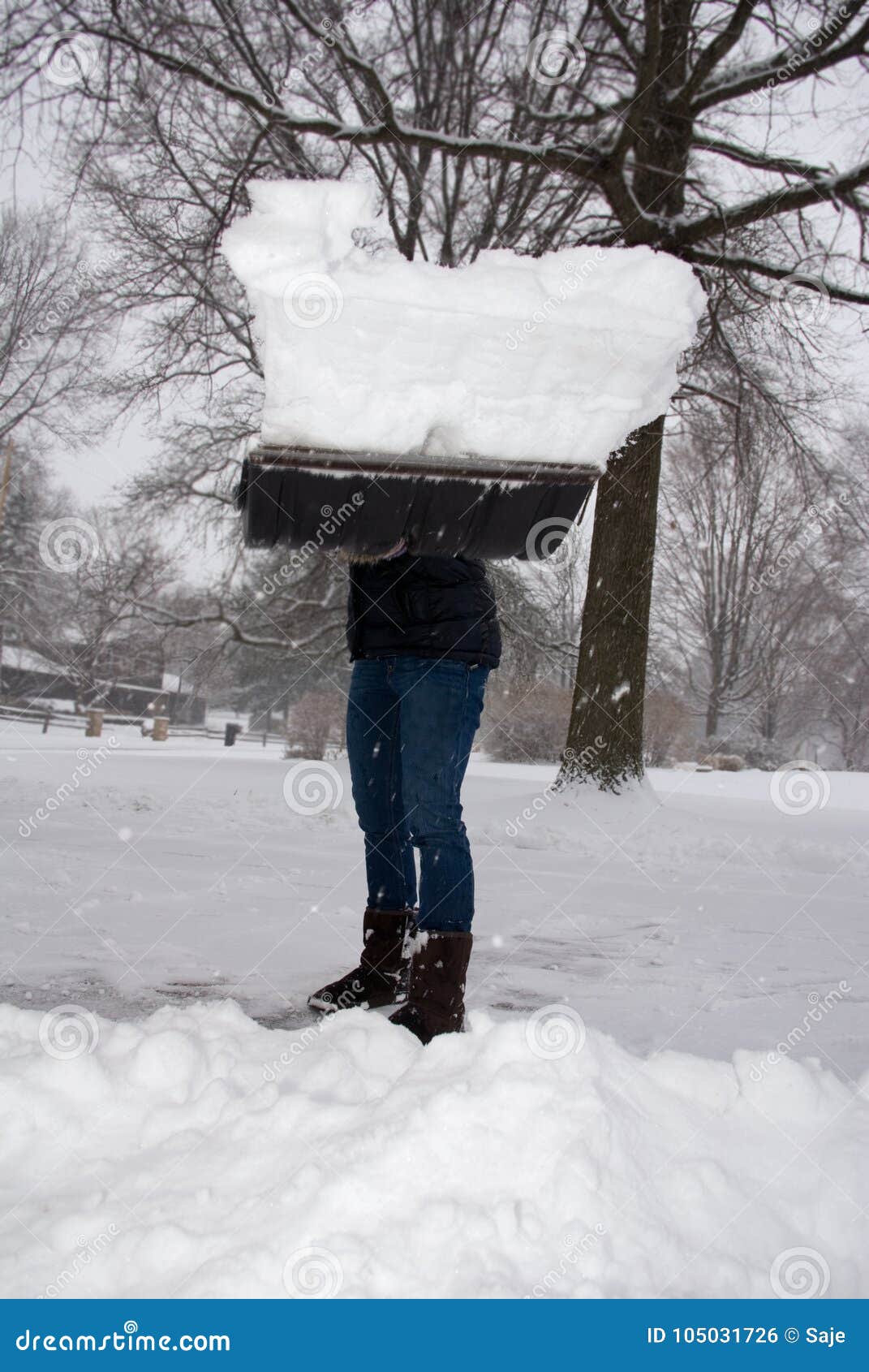 Shoveling Snow Full Load Thrown at Viewer Stock Photo - Image of winter ...
