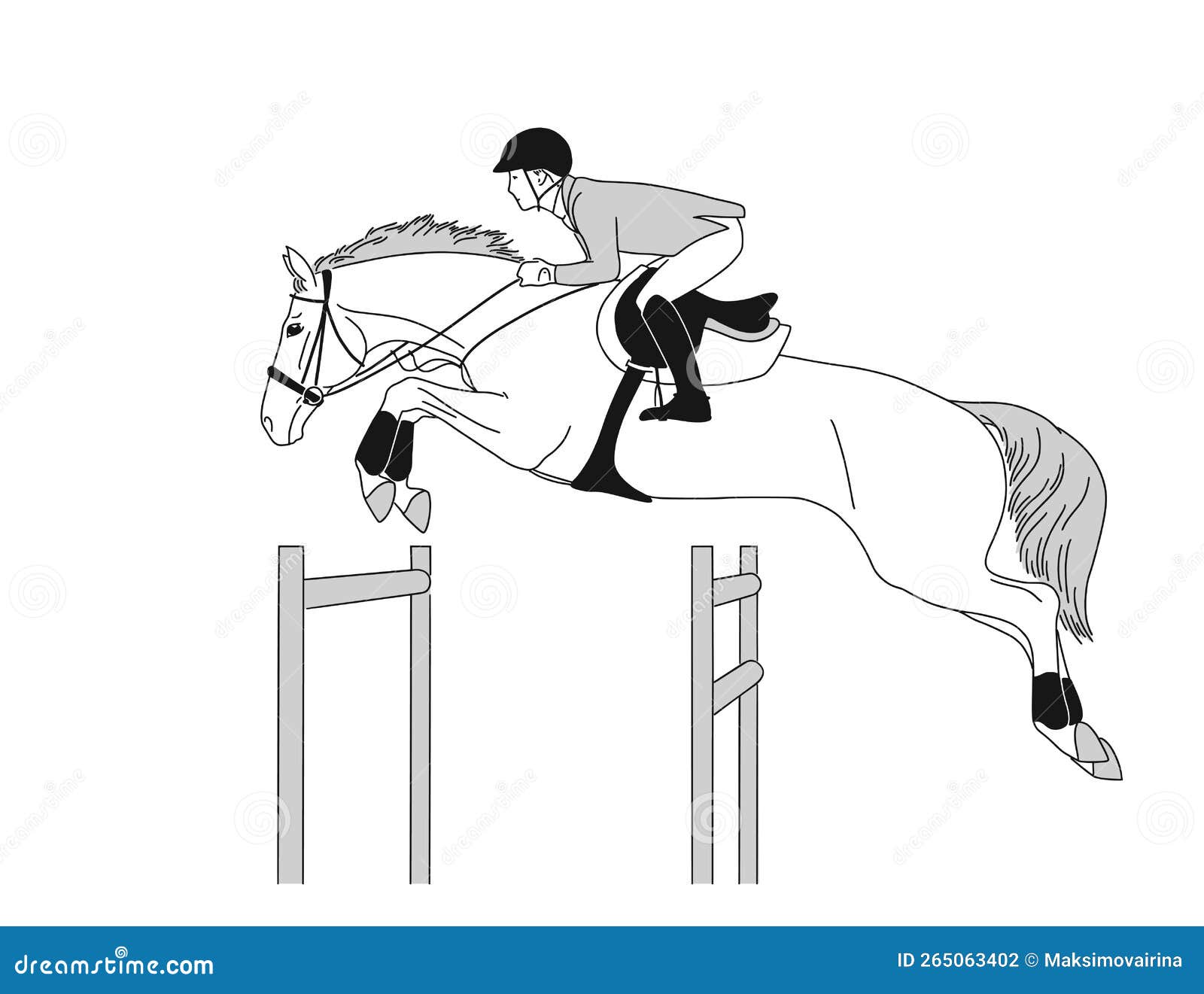 Show Jumping Horse and Athlete, Vector Image in the Black and White ...