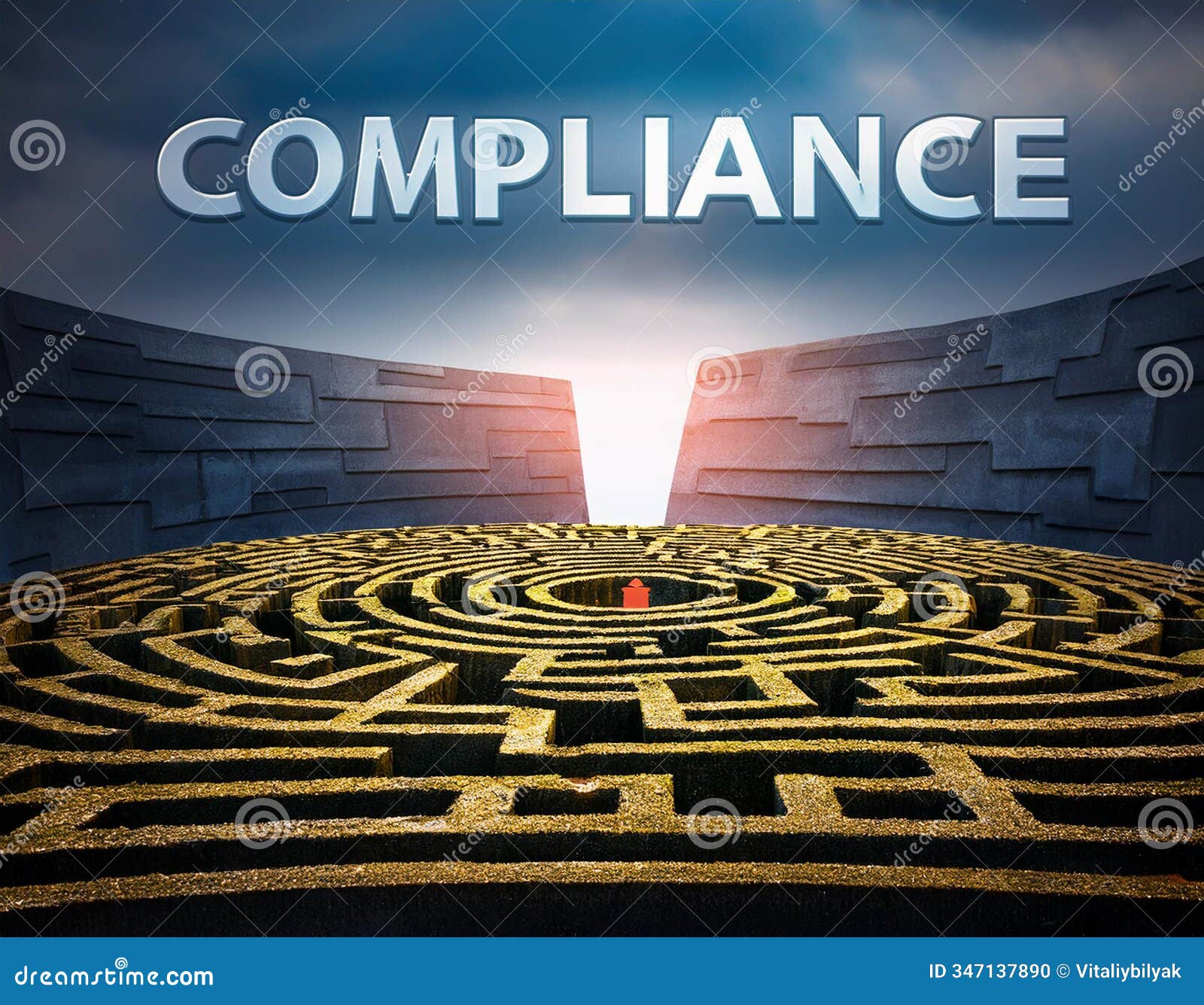 Show a Maze with an Exit Marked Compliance, Symbolizing Navigating ...