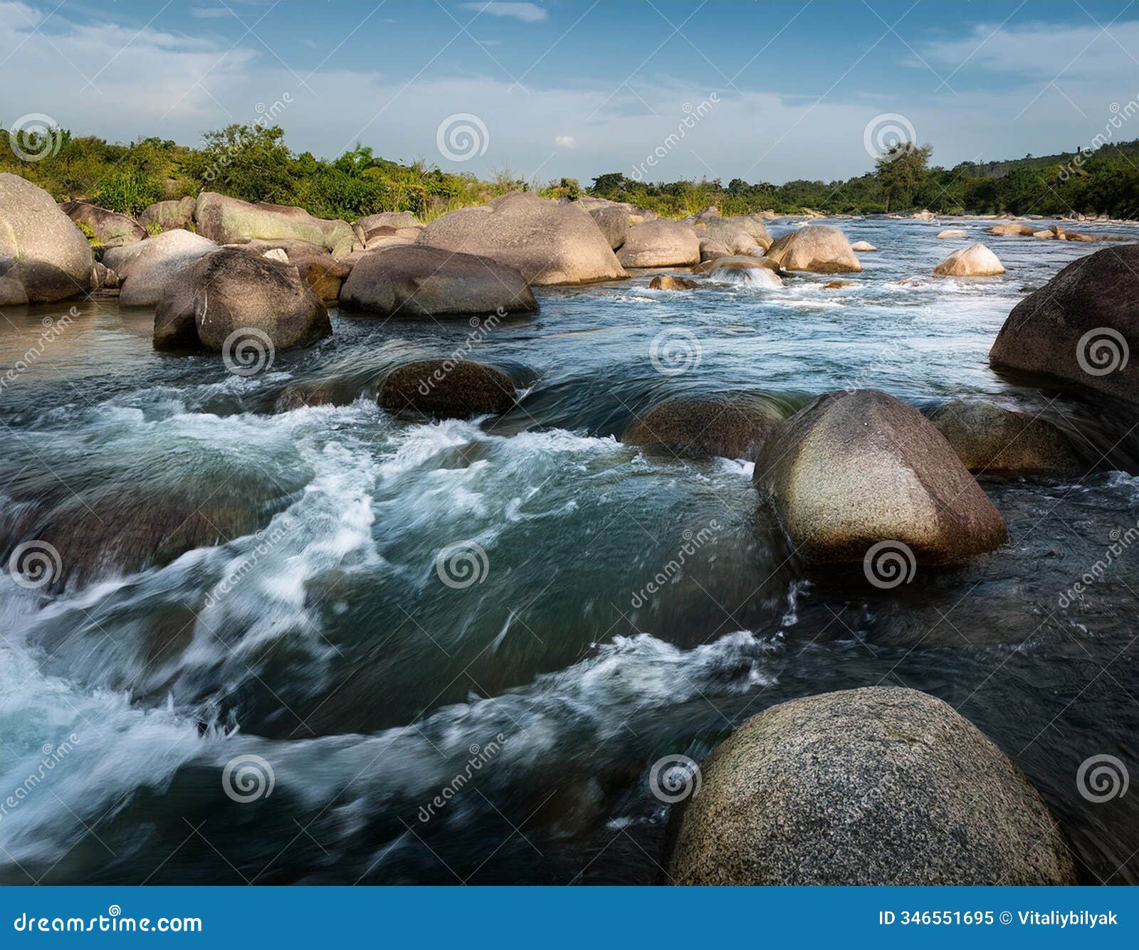 Show a River with Currents Splitting and Rejoining Around Boulders ...