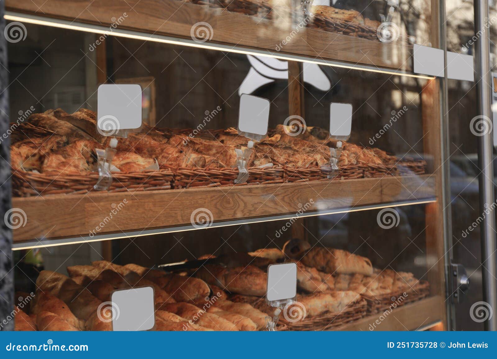 Showcase with Bakery with Empty Price Labels Stock Photo - Image of ...