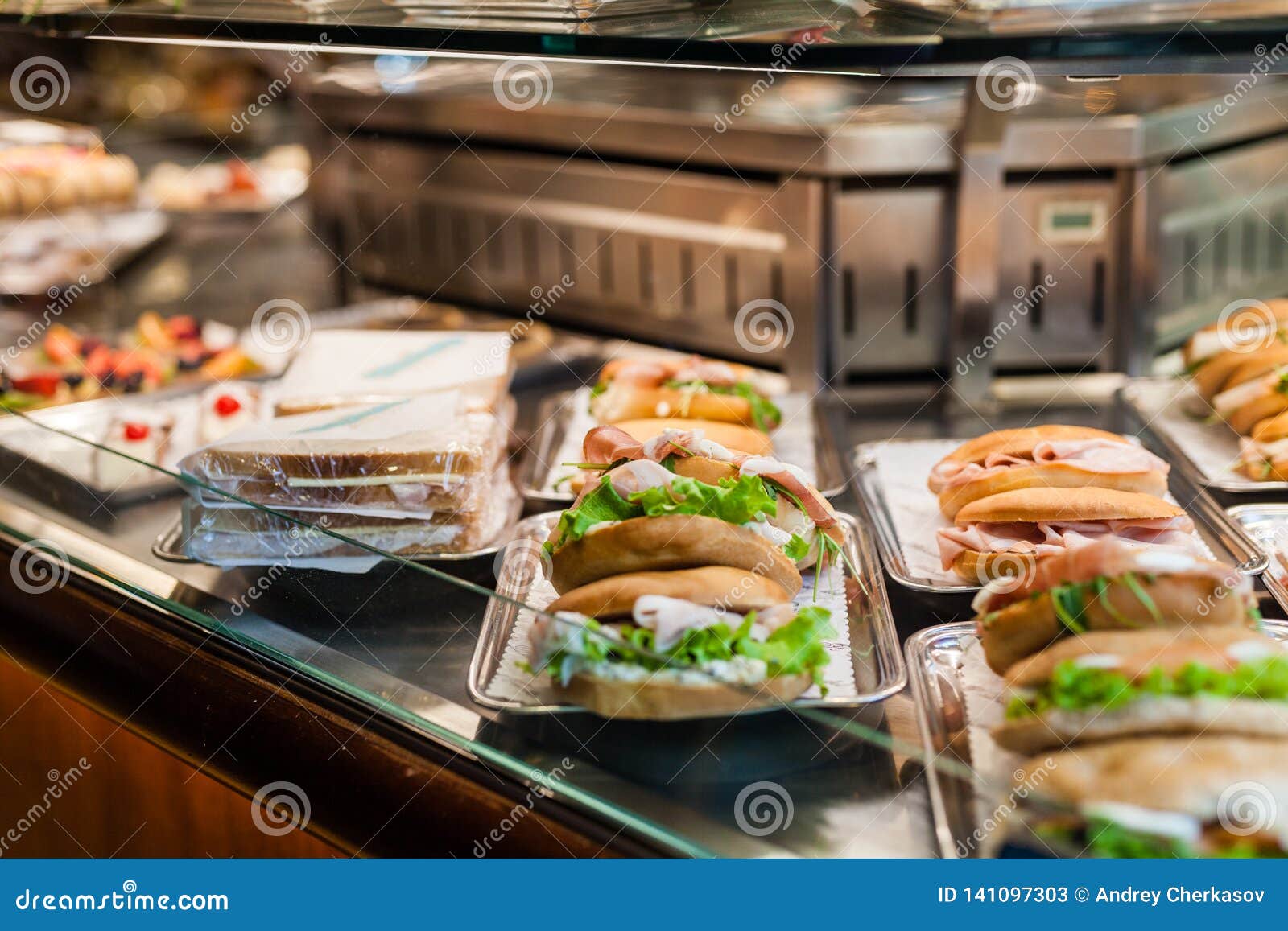 Showcase Cafe with Food in Italy Stock Image - Image of group, baking ...