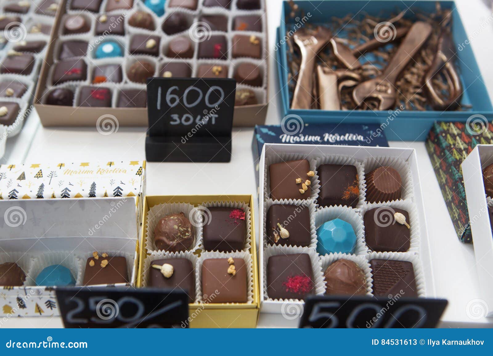 Showcase with chocolate stock image. Image of black, craft - 84531613