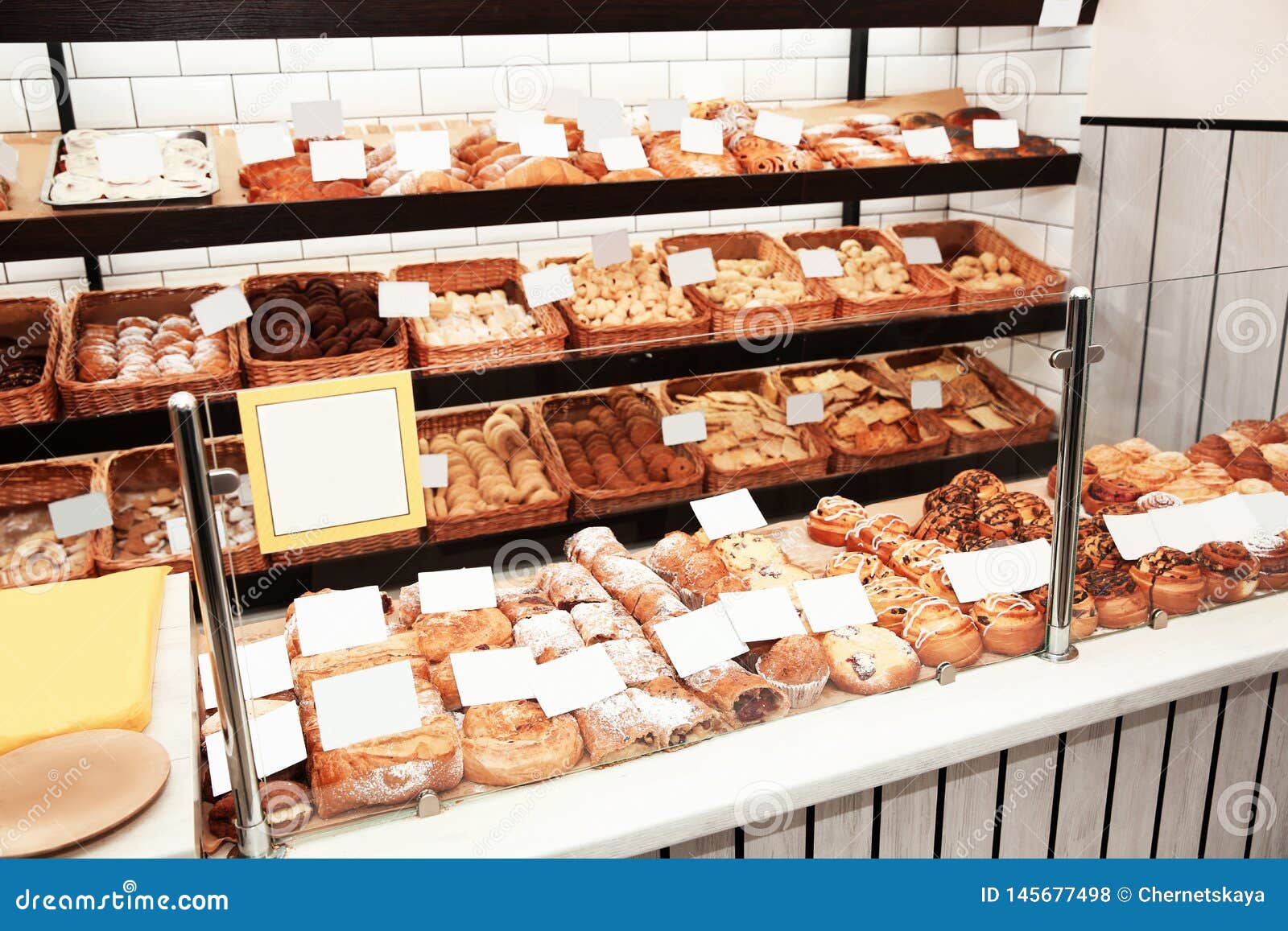 Showcase with Different Pastries Stock Photo - Image of delicious ...