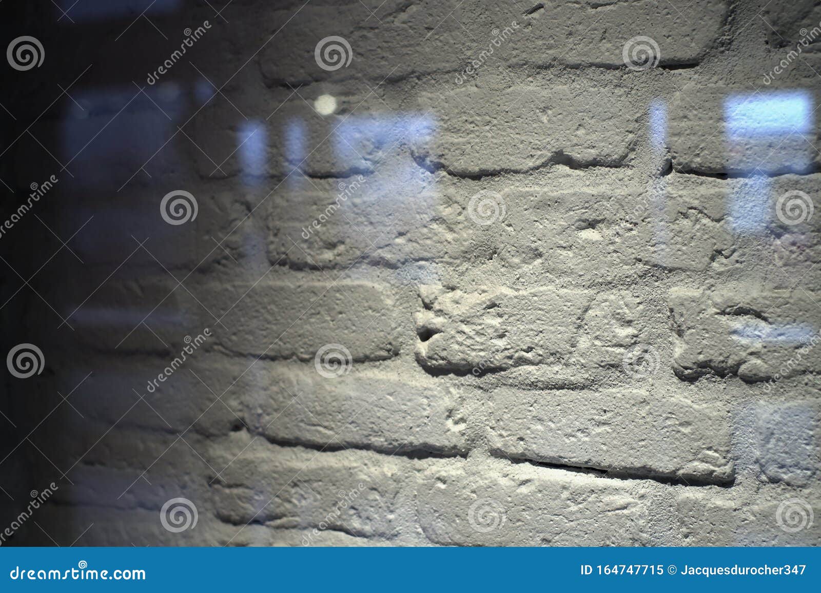 Showcase Display Brick Wall White Background Blue Light Glass ...