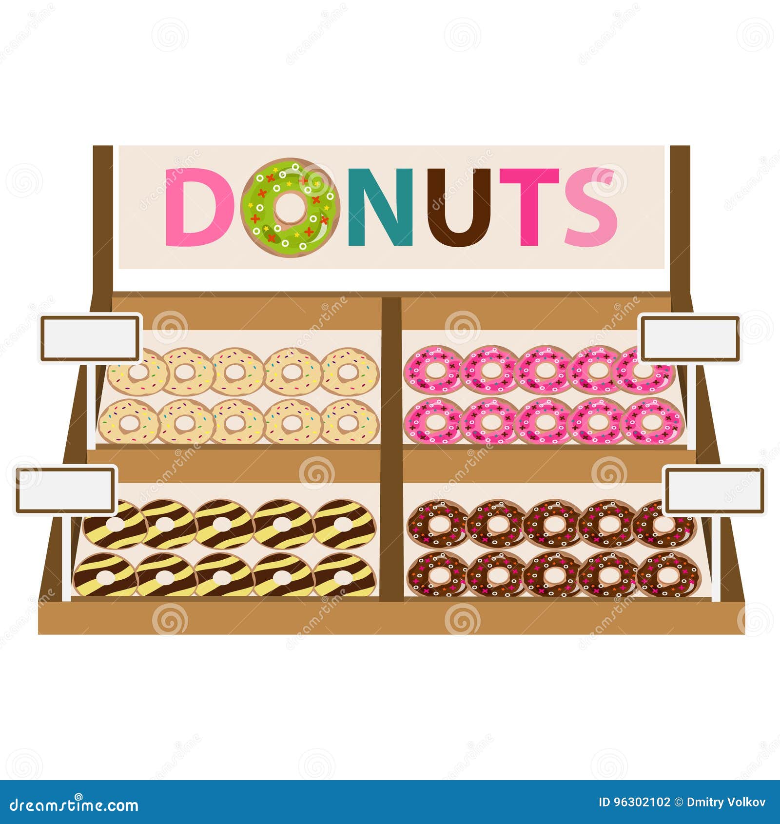 Showcase with Donuts, a Set of Donuts Stock Illustration - Illustration ...
