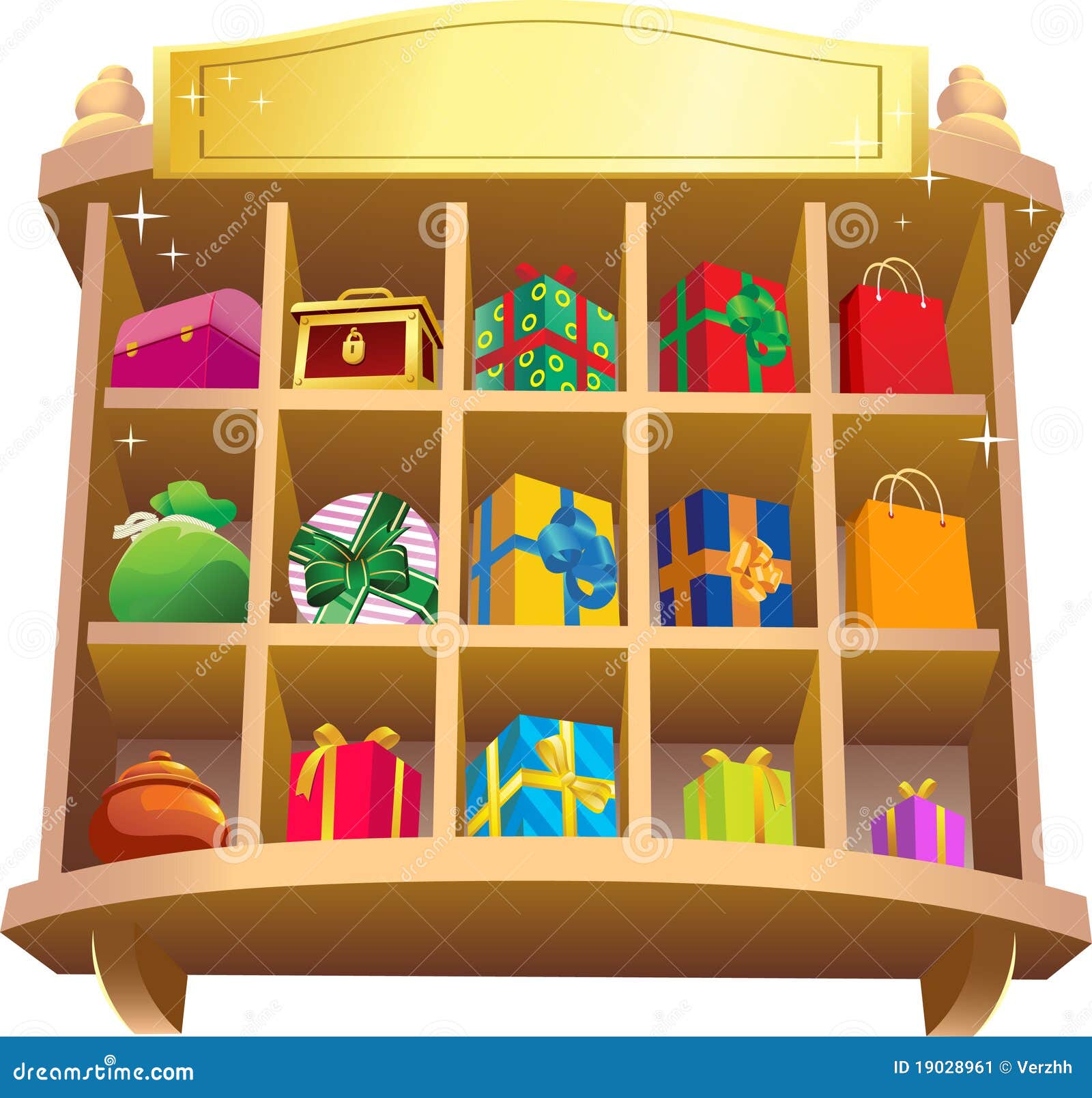 Showcase with gifts stock vector. Illustration of bows - 19028961