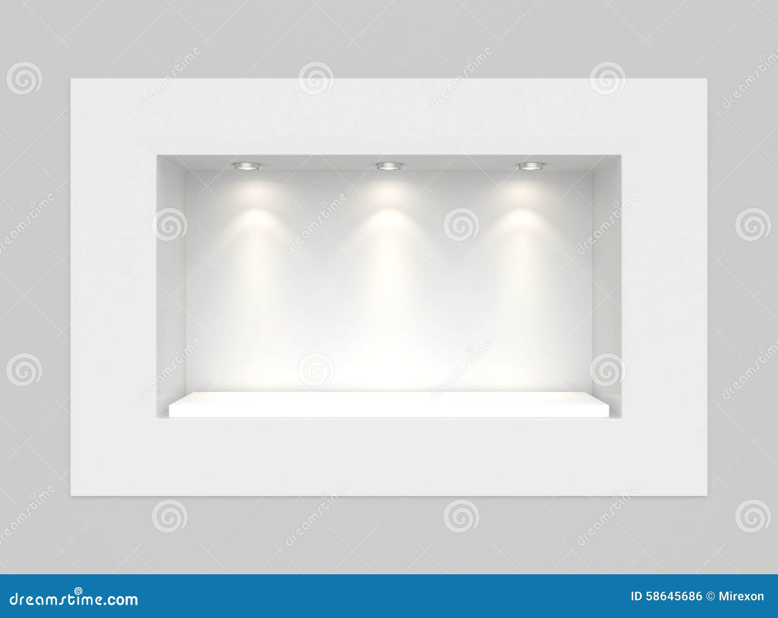 Showcase with Lights and Podiums for Samples Stock Photo - Image of ...