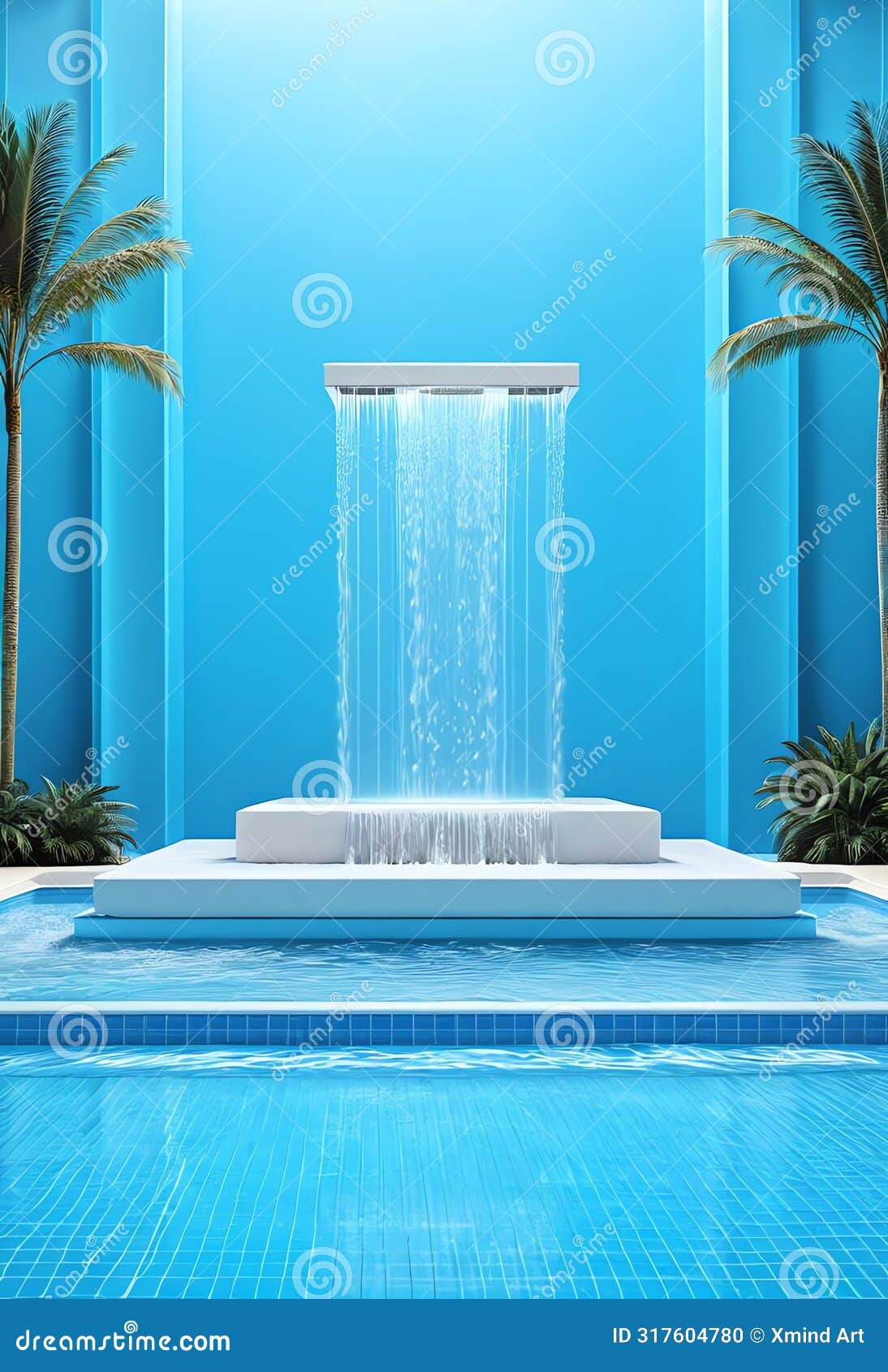 Showcase Podium with Waterfall in Swimming Pool Stock Illustration ...