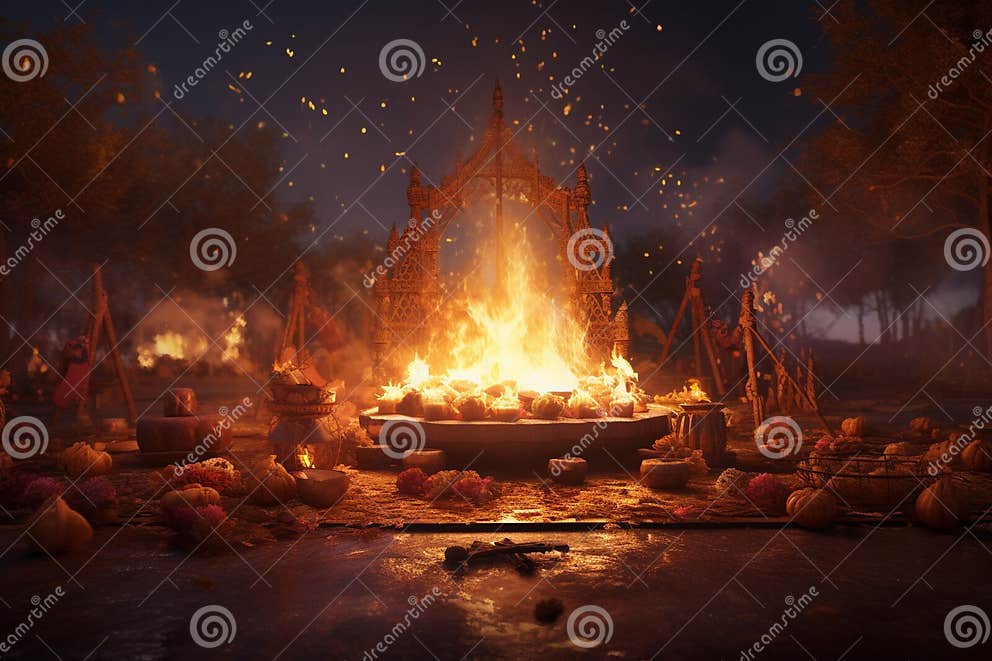 Showcase the Ritual of Lighting Bonfires during Stock Photo - Image of ...