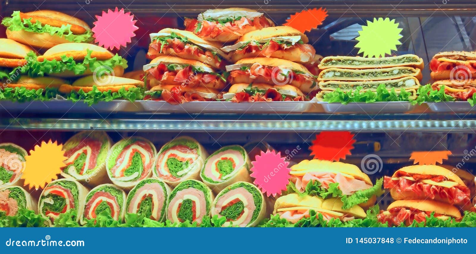 Showcase with Sandwiches with Ham Cheese Lettuce Stock Photo - Image of ...